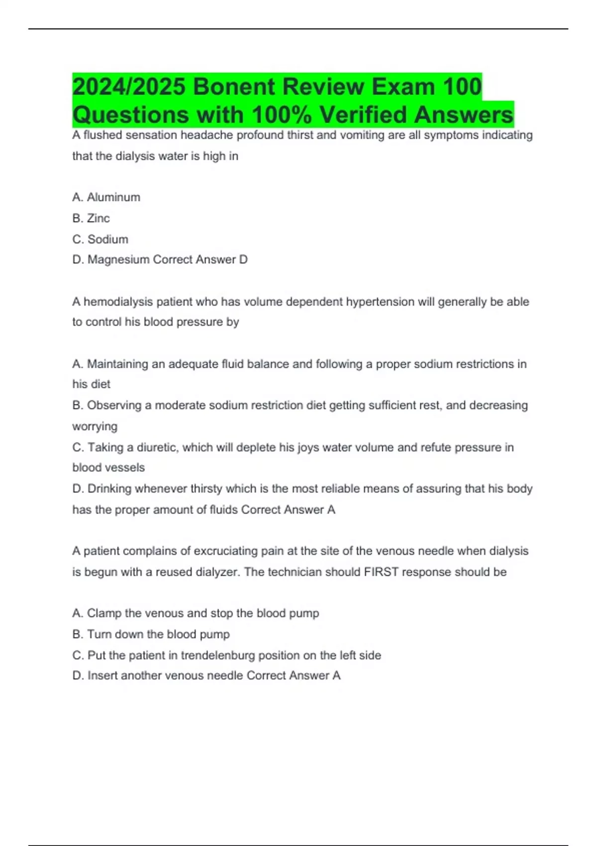 2024/2025 Bonent Review Exam 100 Questions with 100% Verified Answers ...