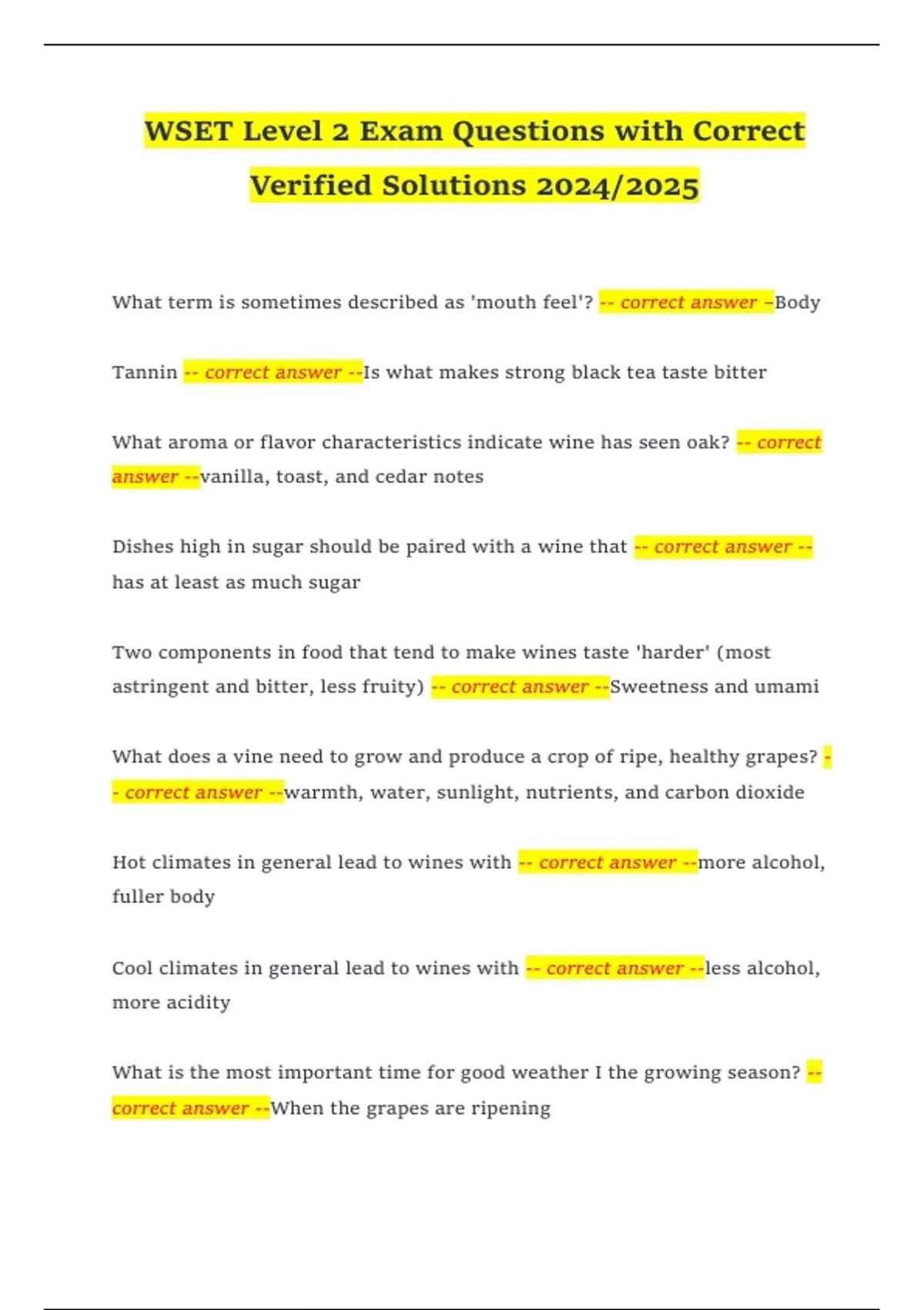 WSET Level 2 Exam Questions with Correct Verified Solutions 2024/2025 ...