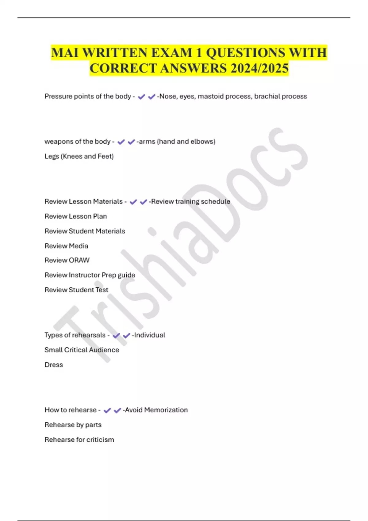 MAI WRITTEN EXAM 1 QUESTIONS WITH CORRECT ANSWERS 2024/2025 - MAI ...