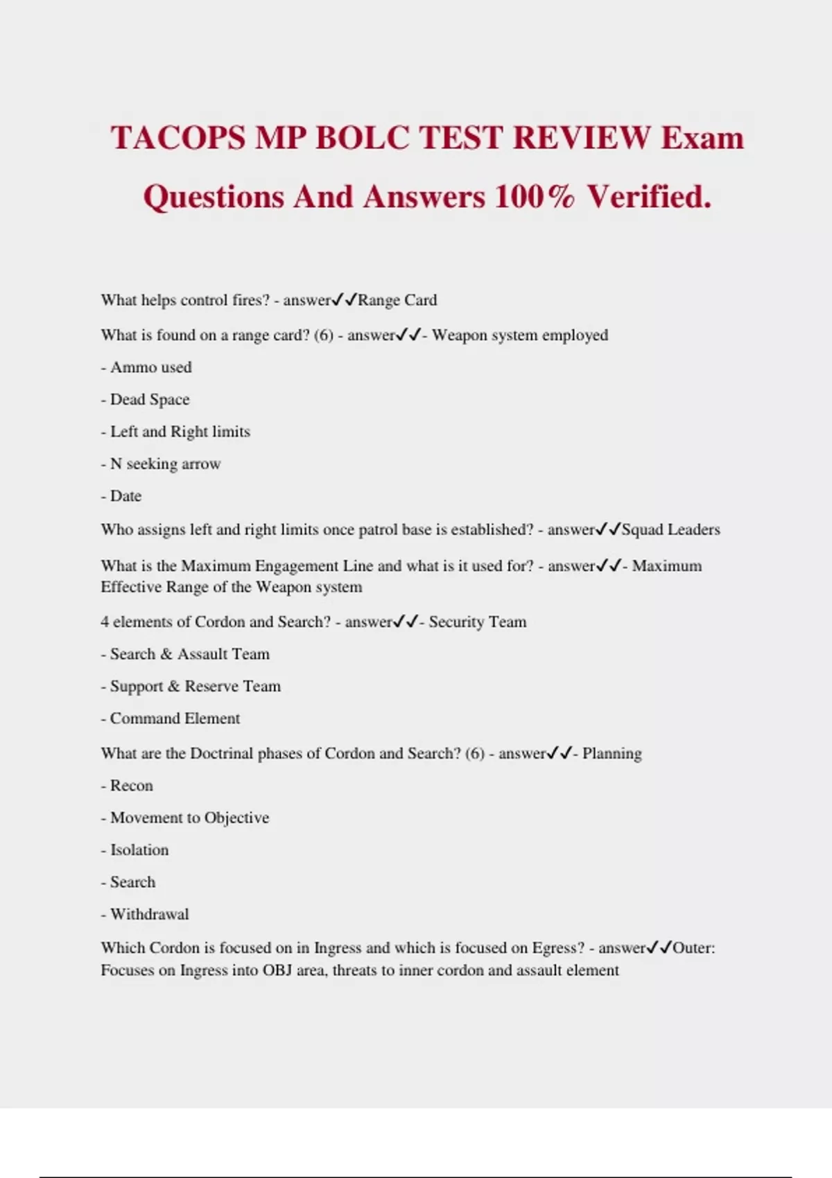 TACOPS MP BOLC TEST REVIEW Exam Questions And Answers 100% Verified ...