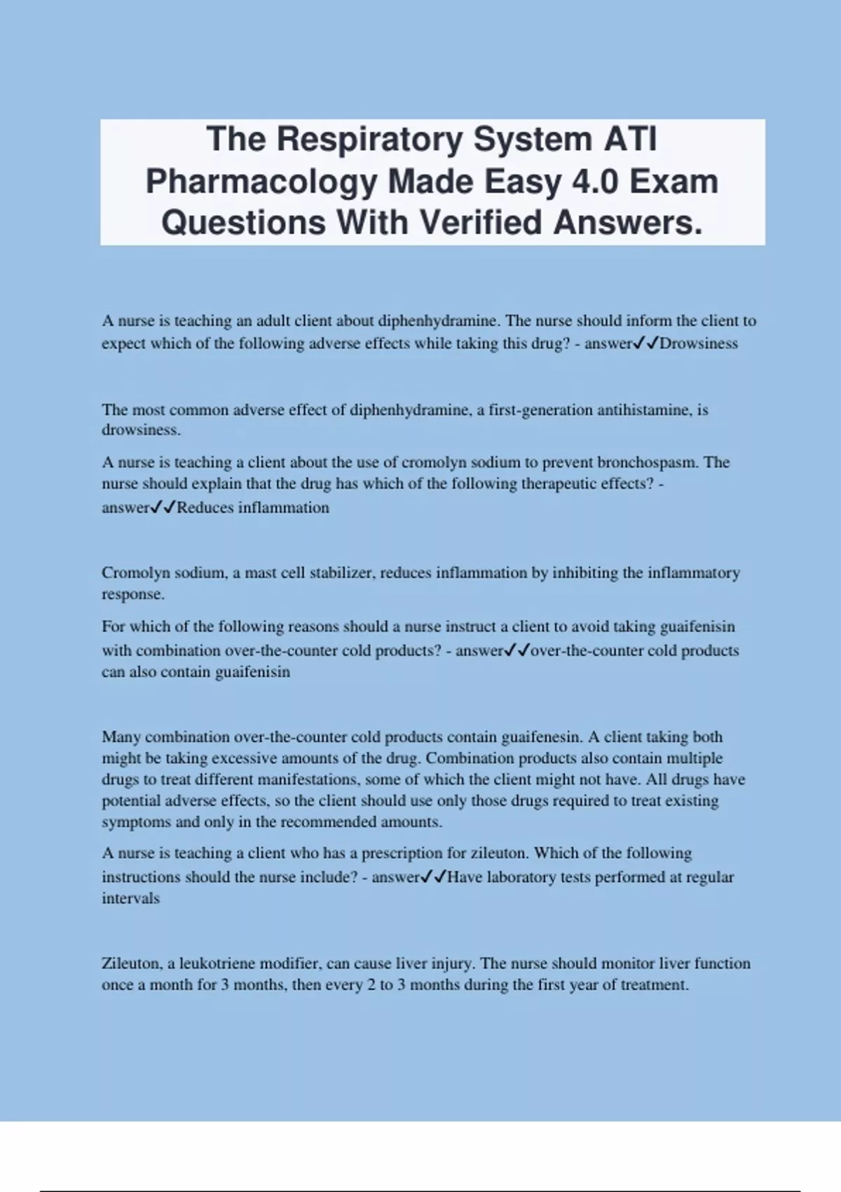 The Respiratory System ATI Pharmacology Made Easy 4.0 Exam Questions ...