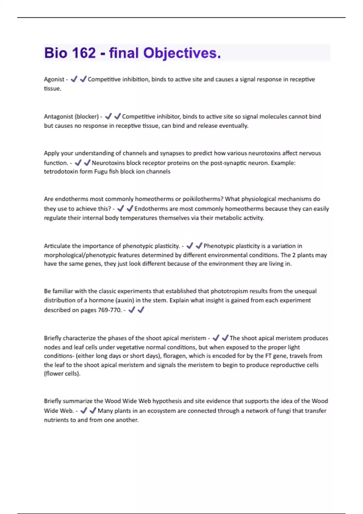 Bio 162 Final Objectives Questions and Answers(A+ Solution guide) - Bio ...