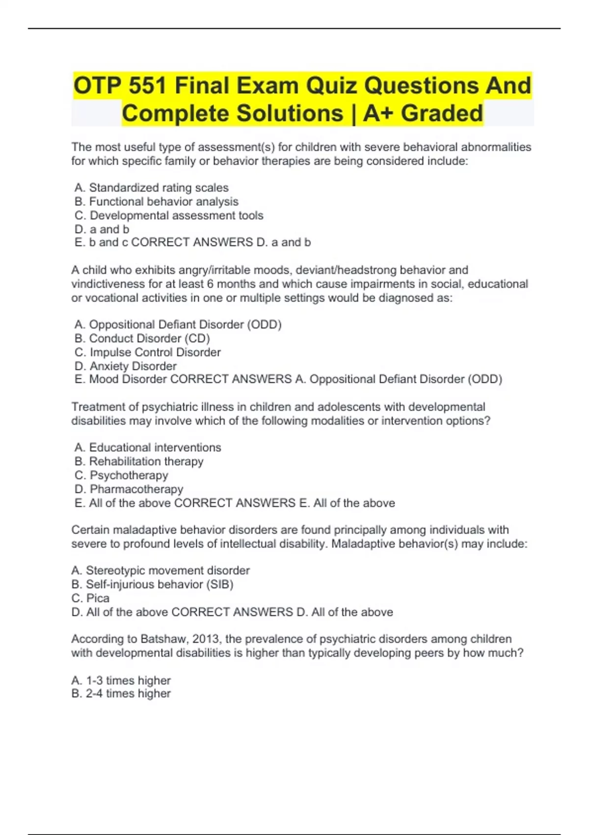 OTP 551 Final Exam Quiz Questions And Complete Solutions | A+ Graded ...
