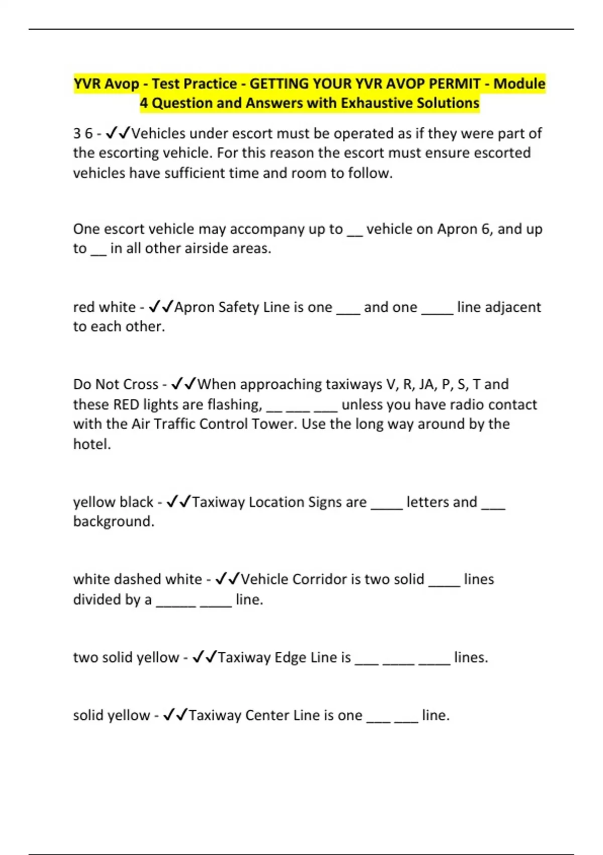 YVR Avop - Test Practice - GETTING YOUR YVR AVOP PERMIT - Module 4 ...
