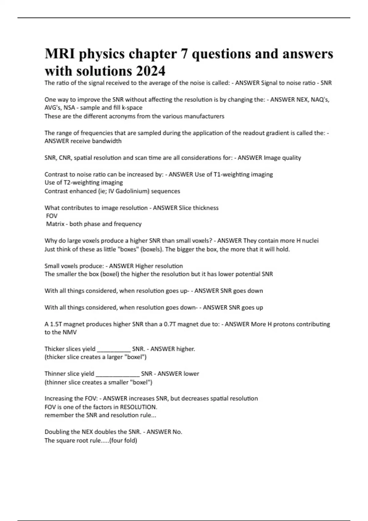MRI physics chapter 7 questions and answers with solutions 2024 - NEX ...