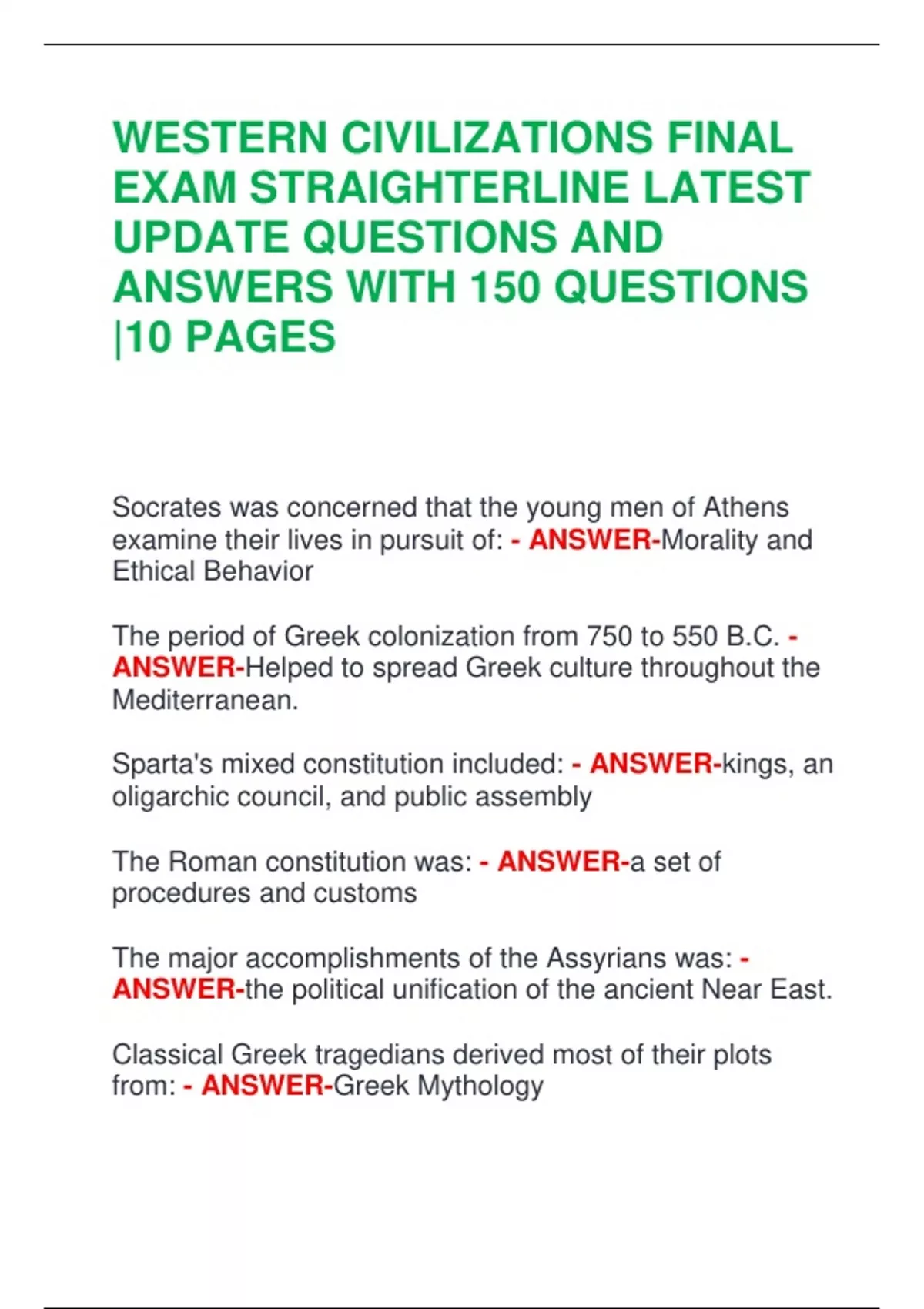 WESTERN CIVILIZATIONS EXAM 2 LATEST UPDATE 2024 - Stuvia US