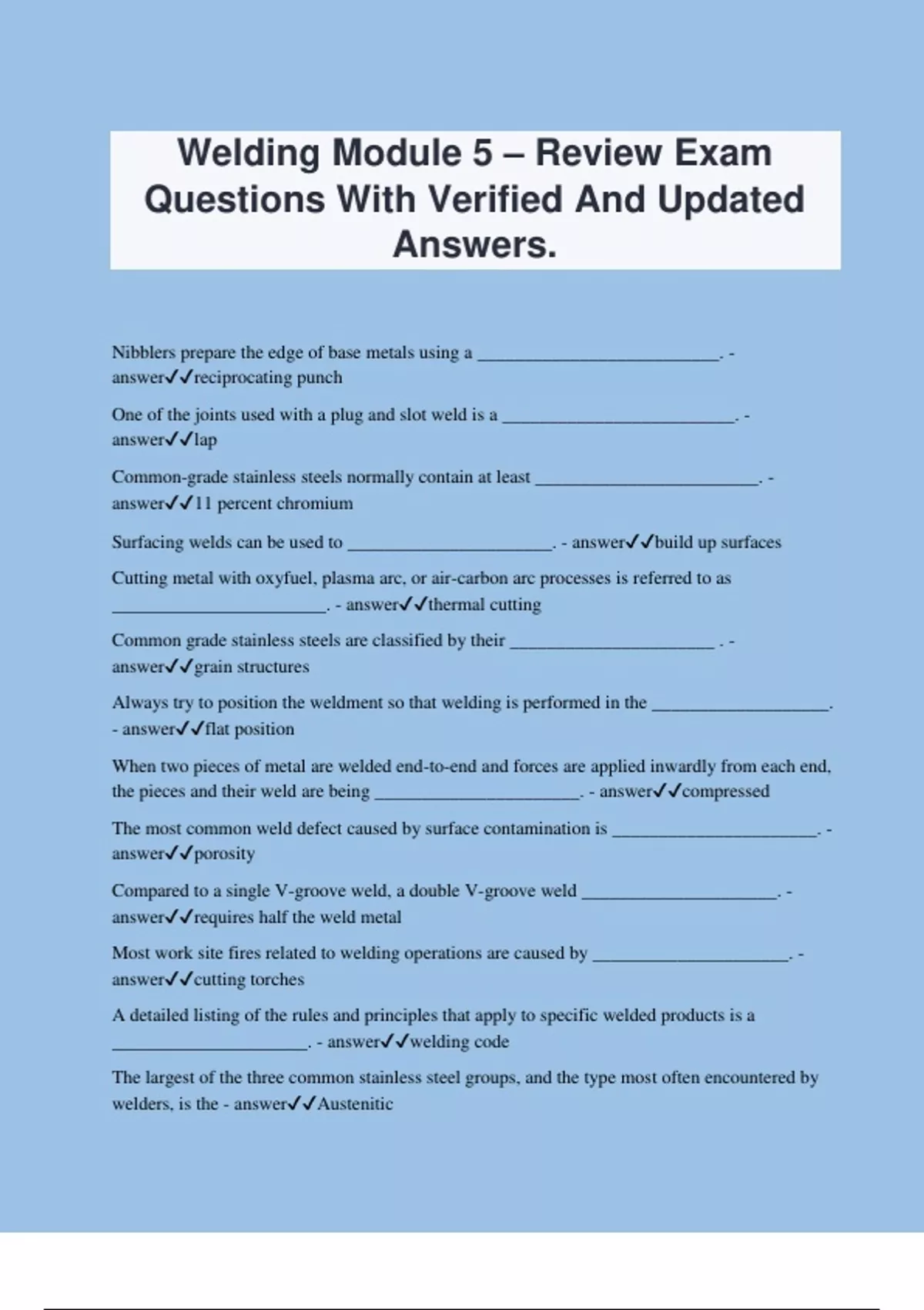 Welding Module 5 – Review Exam Questions With Verified And Updated ...