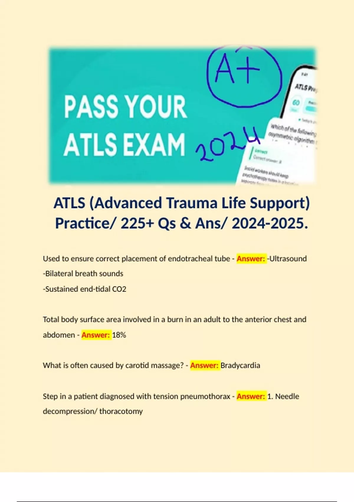 ATLS (Advanced Trauma Life Support) Practice/ 225+ Qs & Ans/ . - ATLS ...
