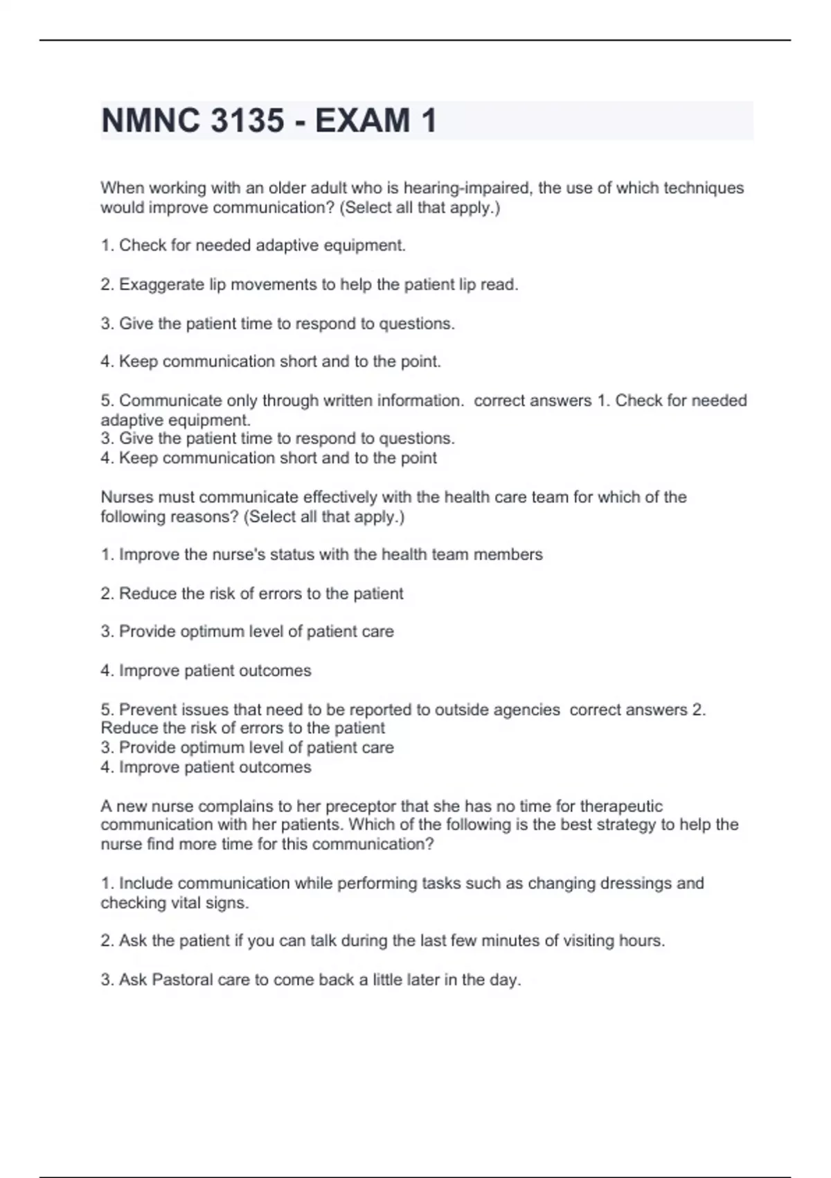 NMNC 1110 bundled exams with 100% correct solutions 2024 - Stuvia US