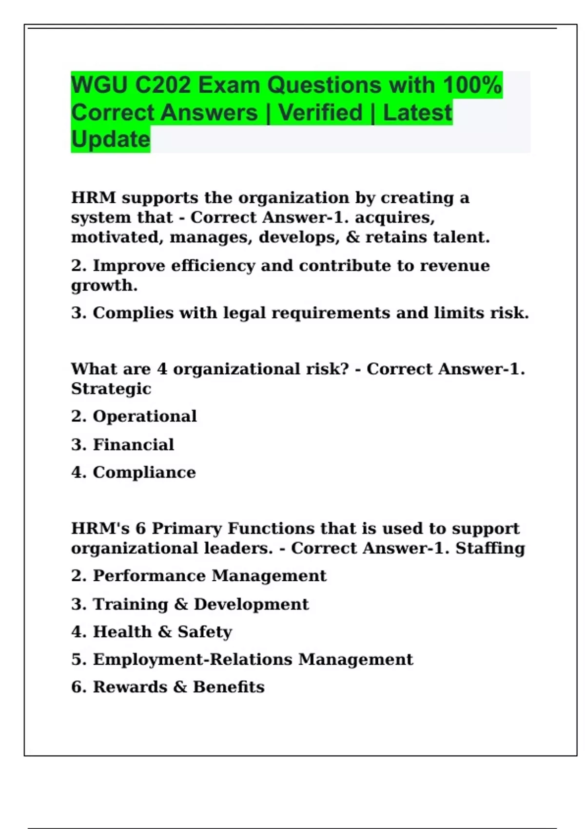 WGU C202 Exam Questions with 100% Correct Answers | Verified | Latest ...