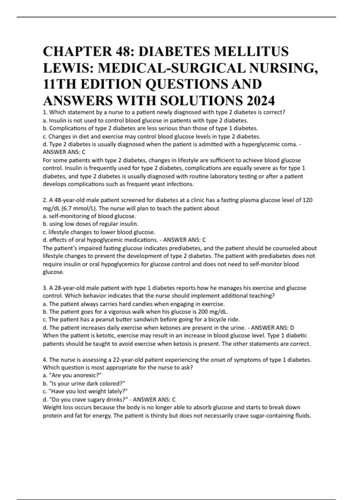 CHAPTER 48: DIABETES MELLITUS LEWIS: MEDICAL-SURGICAL NURSING, 11TH ...