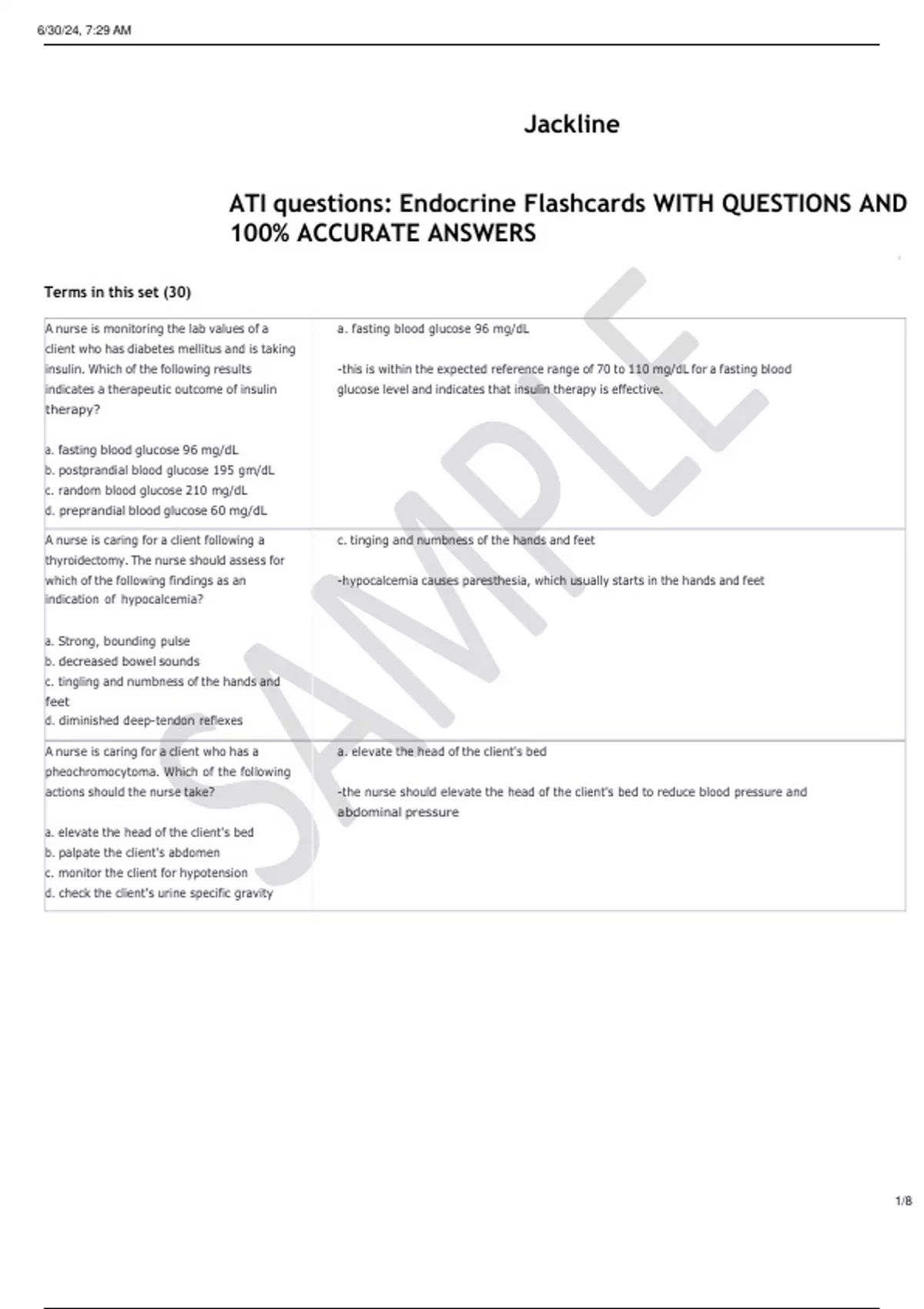 ATI questions: Endocrine Flashcards WITH QUESTIONS AND 100% ACCURATE ...