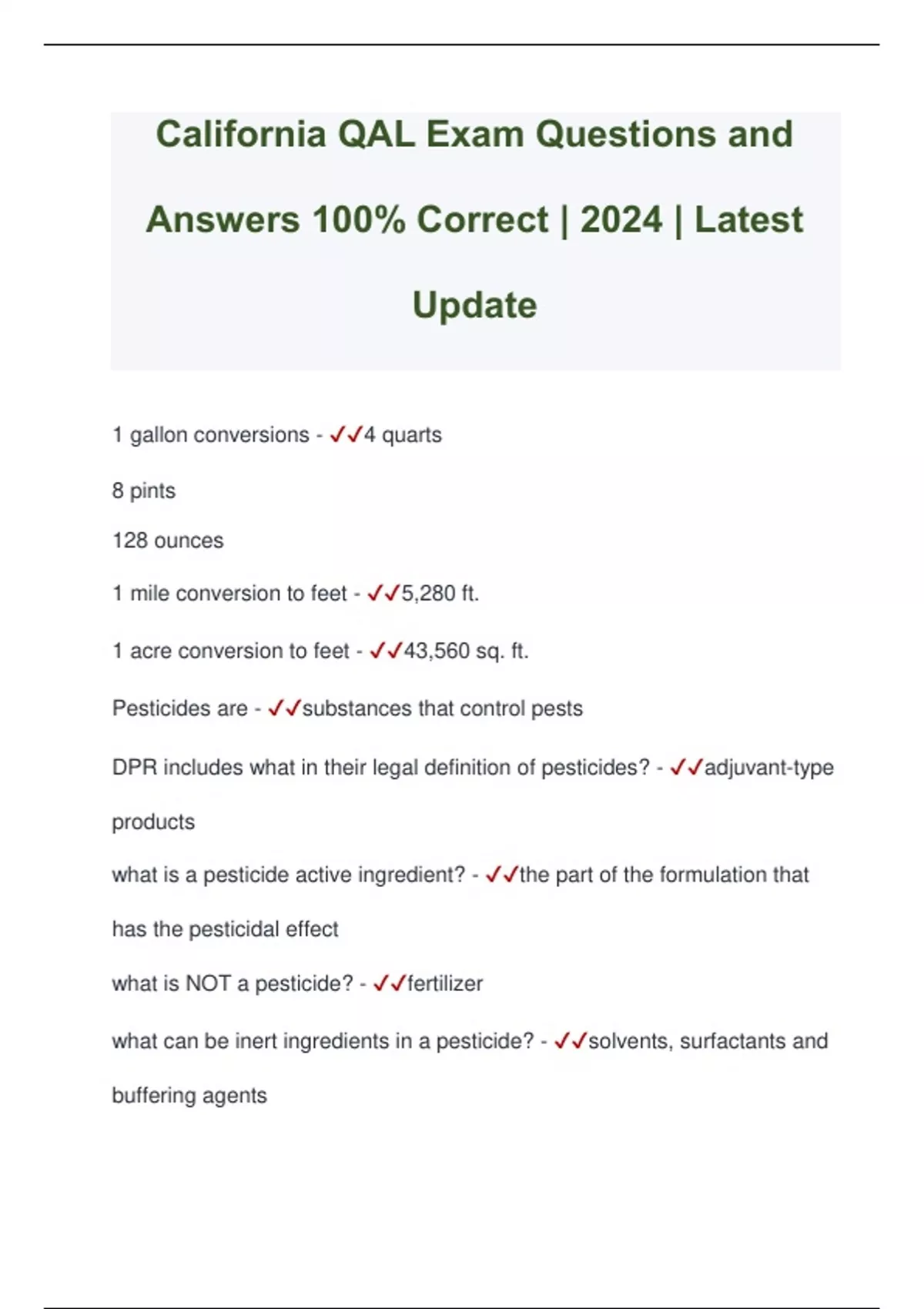 California QAL Exam Questions and Answers 100% Correct | 2024 | Latest ...