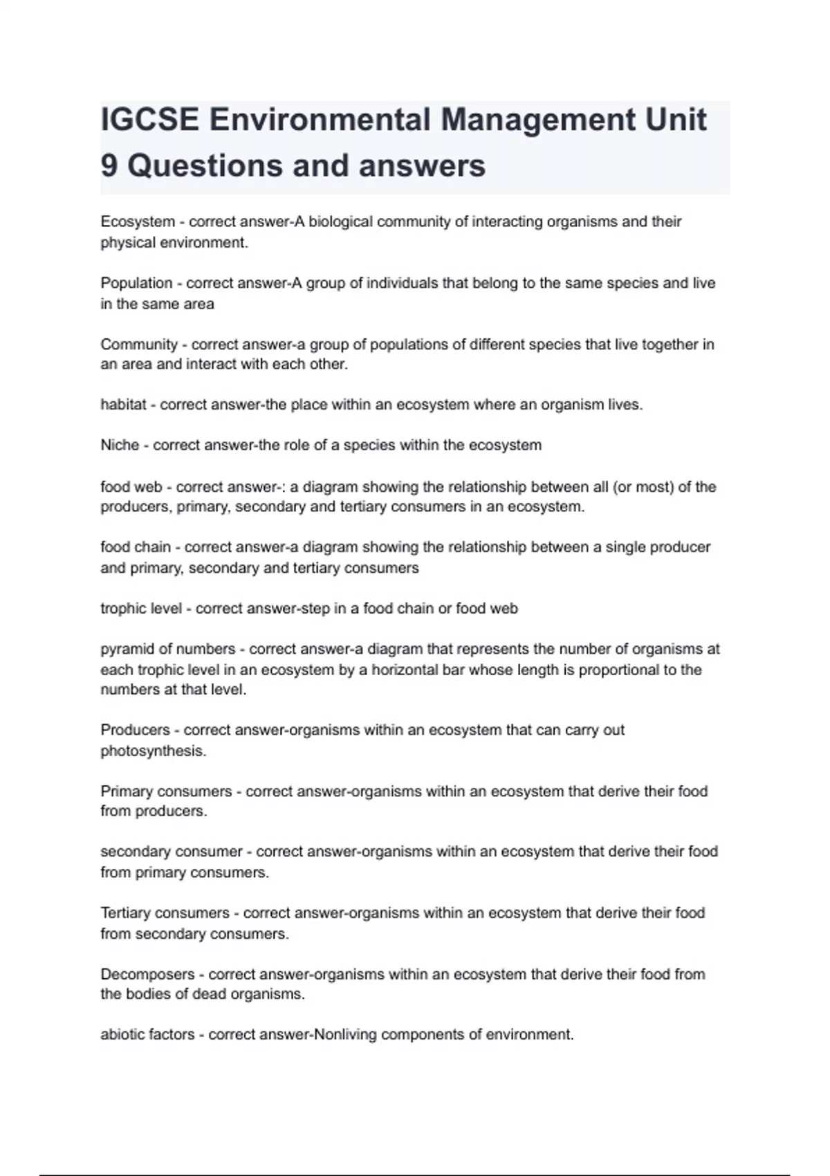 IGCSE Environmental Management Unit 9 Questions and answers - Perfusion ...