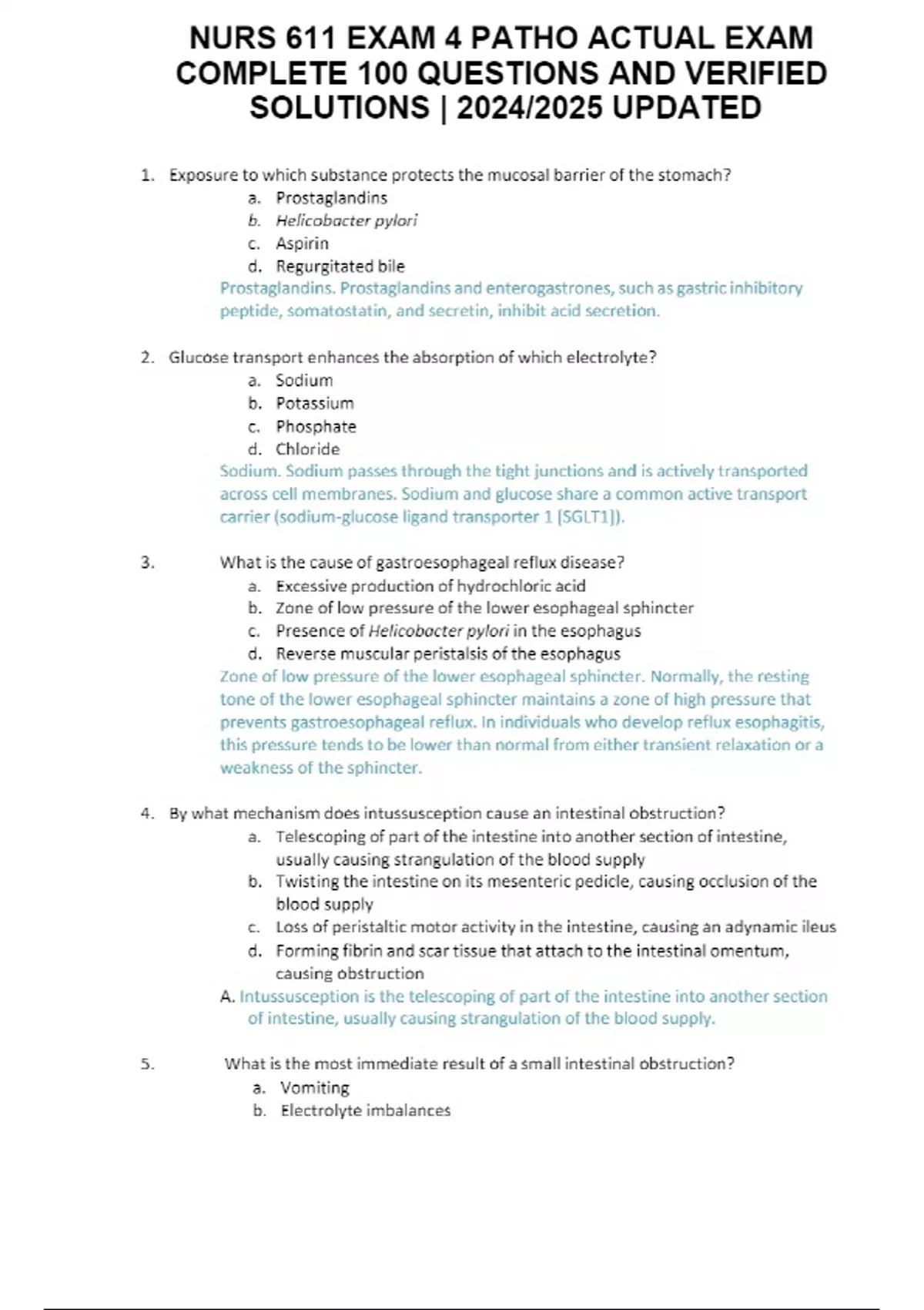 NURS 611 EXAM 4 PATHO ACTUAL EXAM COMPLETE 100 QUESTIONS AND VERIFIED ...