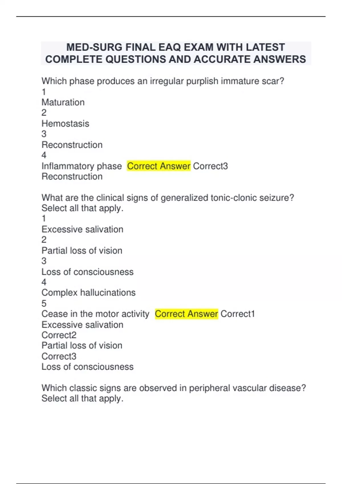 MED-SURG FINAL EAQ EXAM WITH LATEST COMPLETE QUESTIONS AND ACCURATE ...