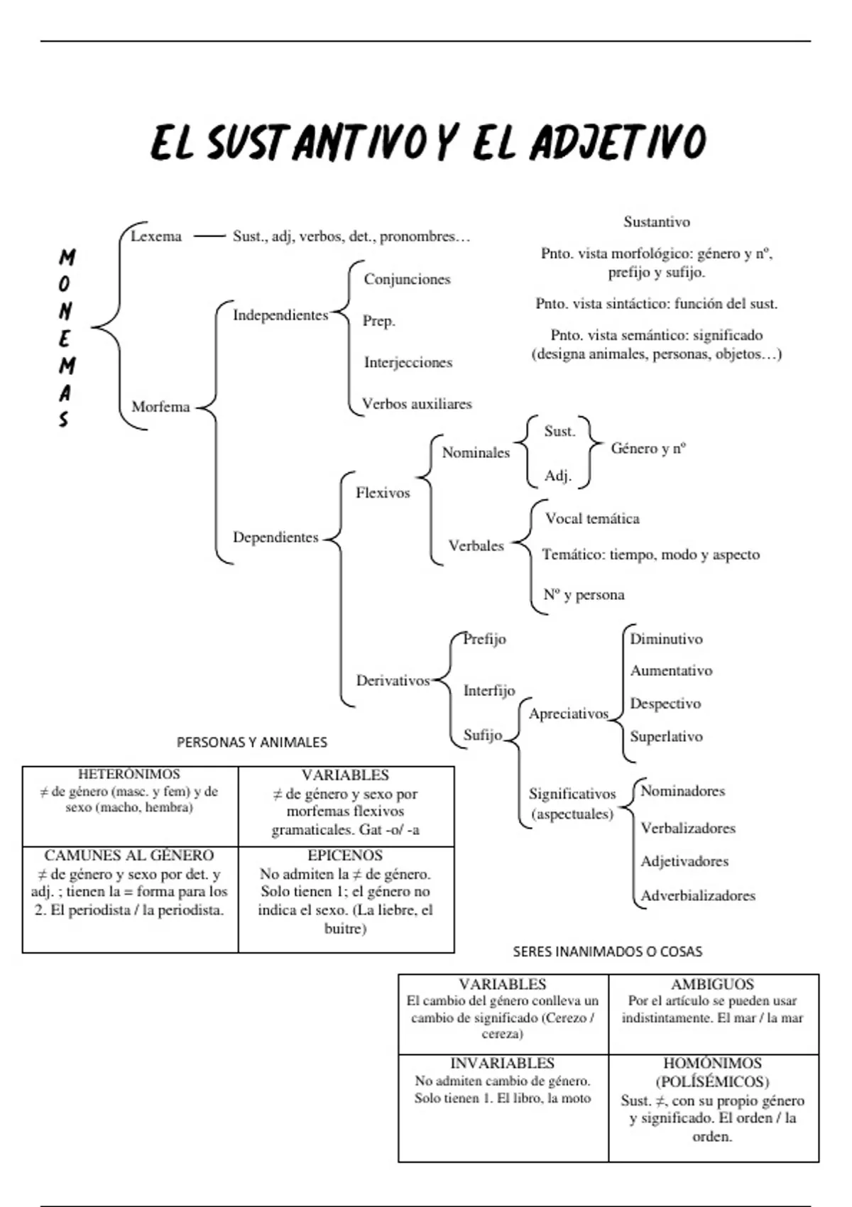 Sumario El sustantivo y el adjetivo - 1 Bach - Spanish Language and ...