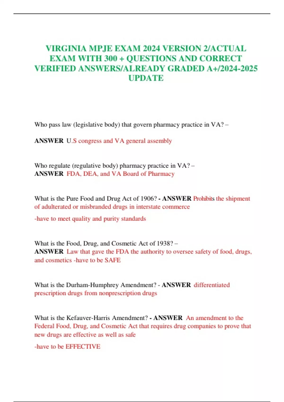 VIRGINIA MPJE EXAM 2024 VERSION 2/ACTUAL EXAM WITH 300 + QUESTIONS AND ...