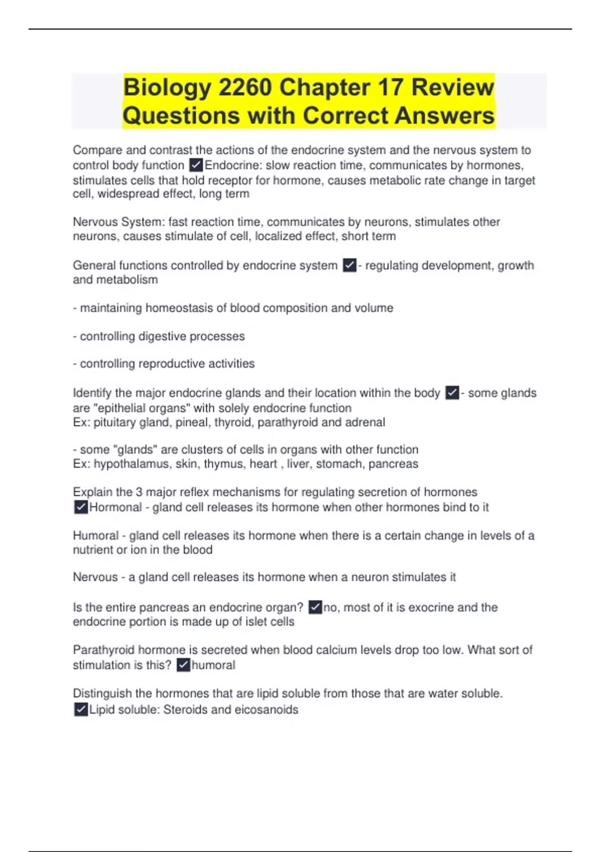 Biology 2260 Chapter 17 Review Questions with Correct Answers - BIOL 2260 - Stuvia US