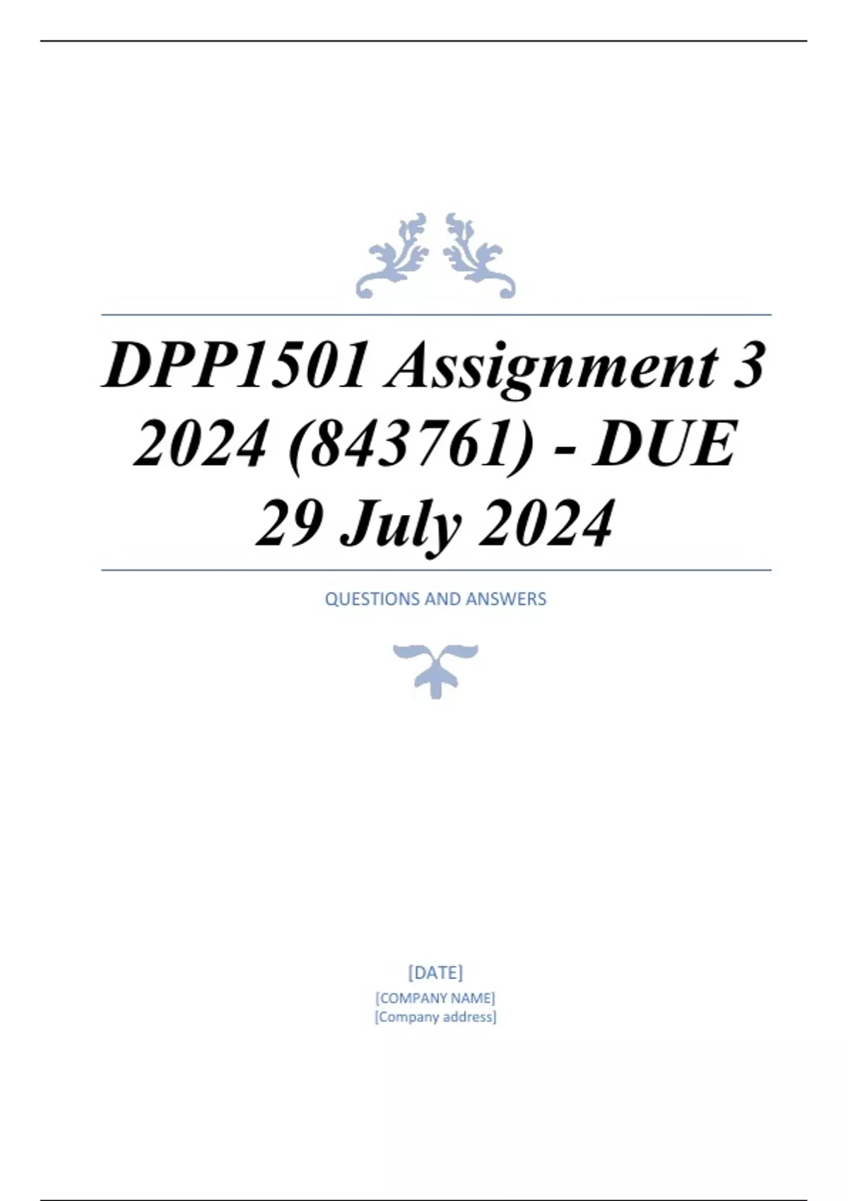 DPP1501 Assignment 3 2024 (843761) - DUE 29 July 2024 - DPP1501 (DPP1501) - Stuvia SA