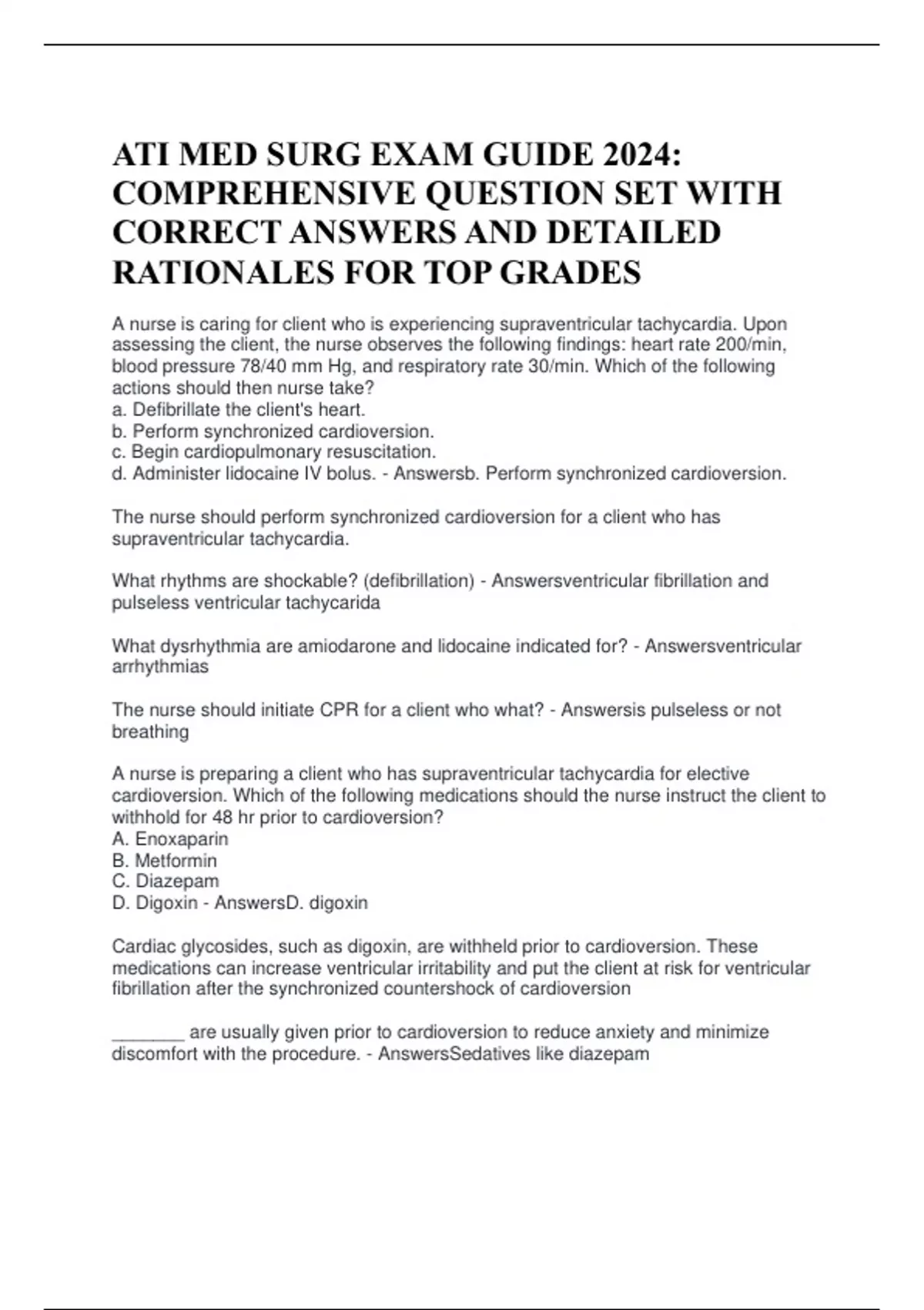 ATI MED SURG EXAM GUIDE 2024: COMPREHENSIVE QUESTIONS SET WITH CORRECT ...