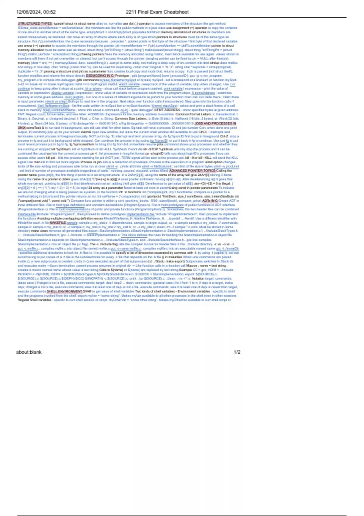 2211 Final Exam Cheatsheet Software Tools and Systems Programming - 2211A/B (2211AB) - Stuvia US