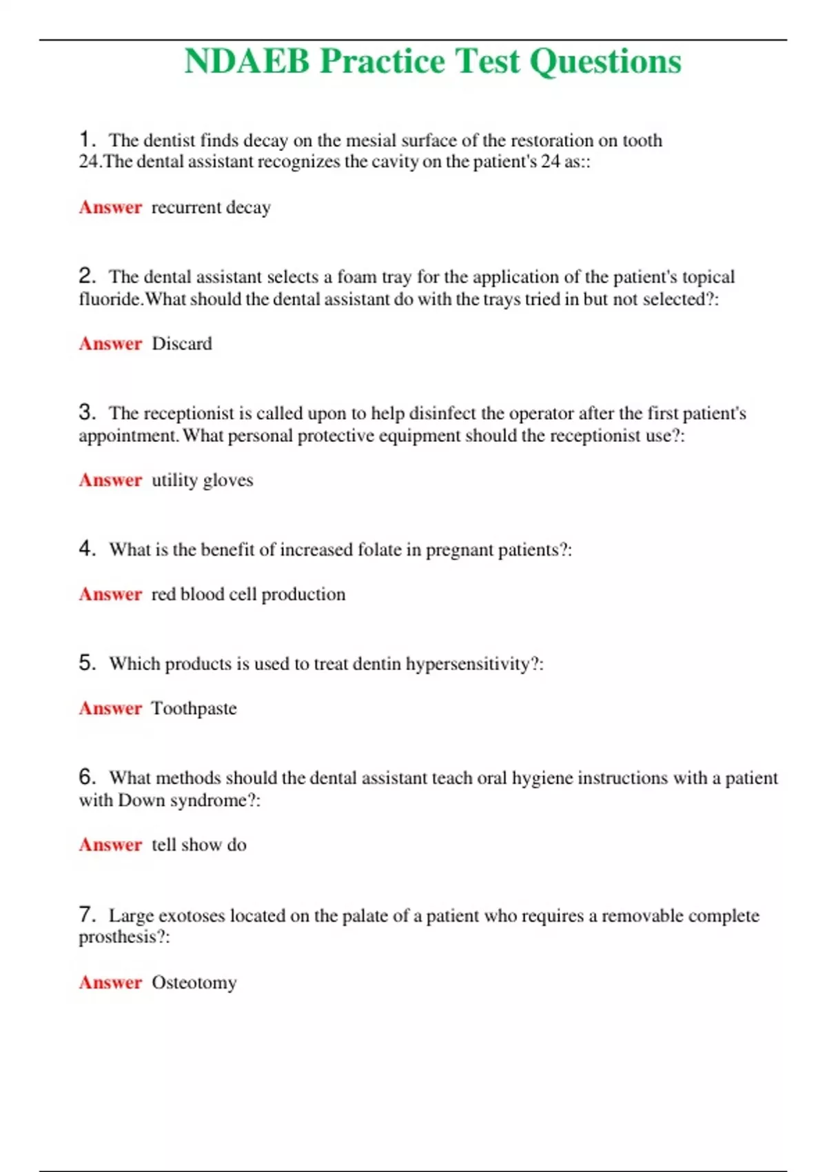 NDAEB Practice Test Questions (Latest 2024) Questions With Complete ...