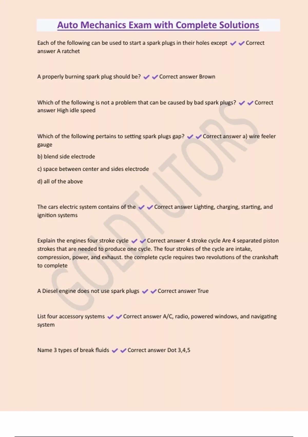 Auto Mechanics Exam with Complete Solutions - SOS Mechanic - Stuvia US