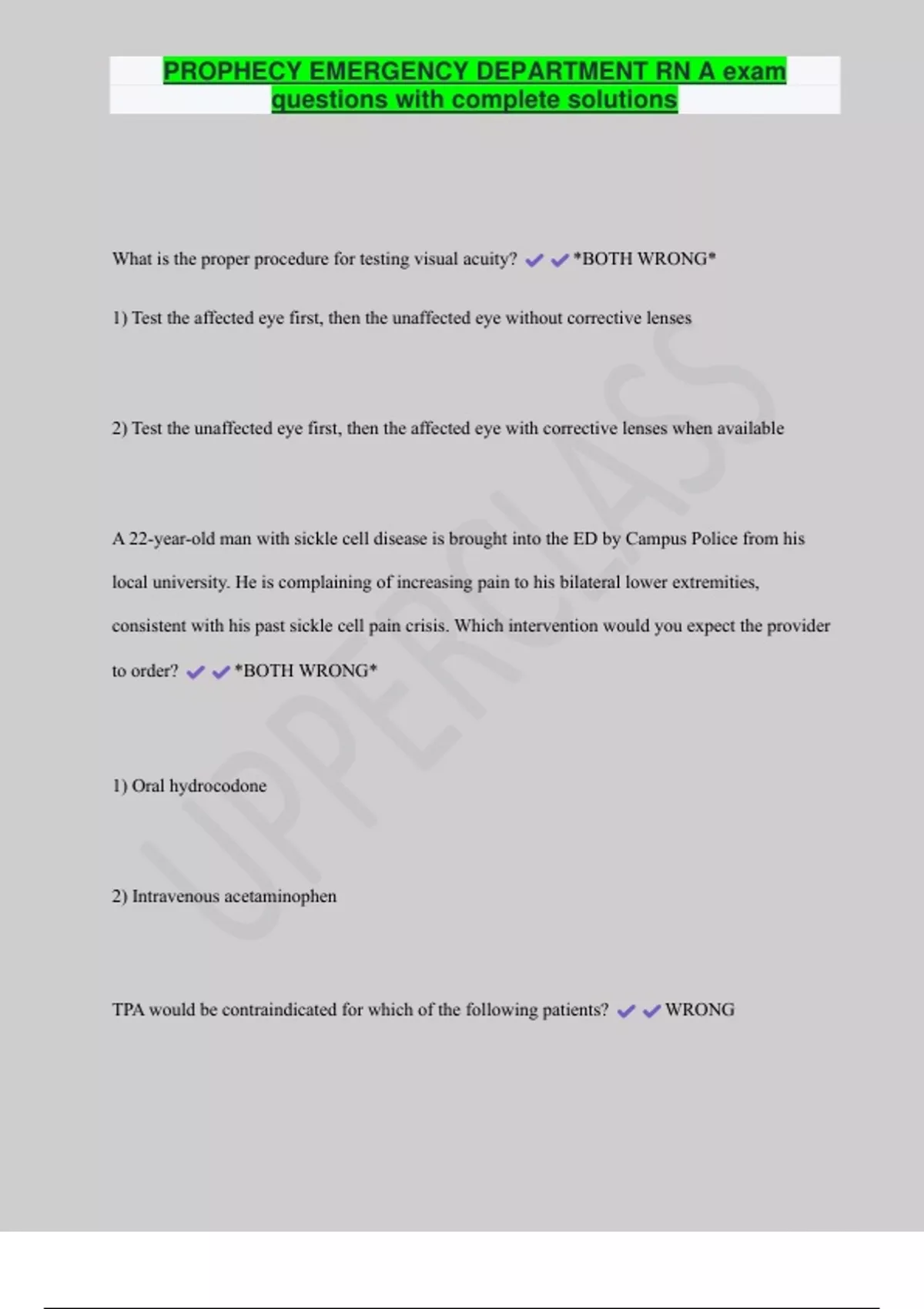 PROPHECY EMERGENCY DEPARTMENT RN A exam questions with complete ...