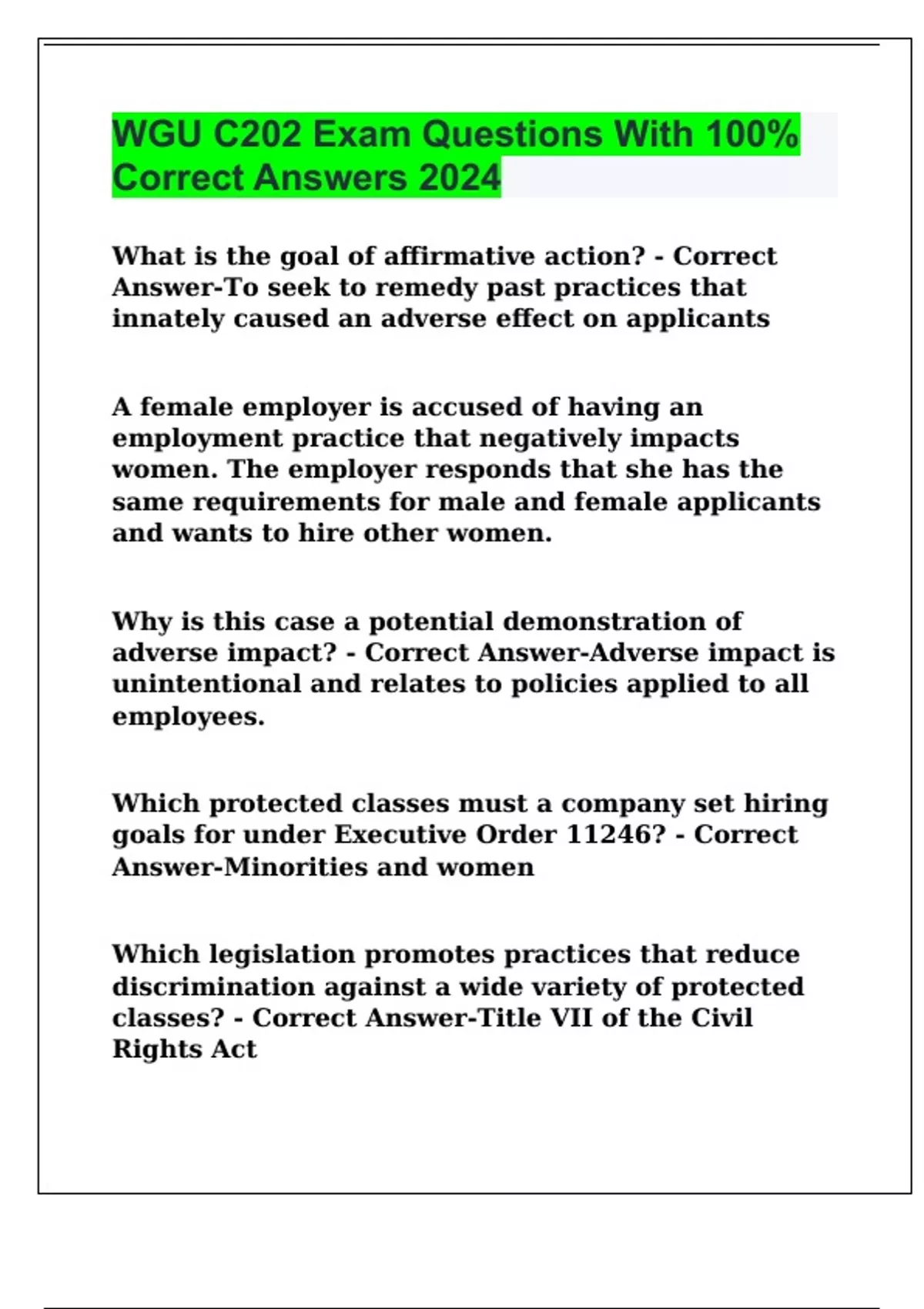 WGU C202 Exam Questions With 100% Correct Answers 2024 - WGU C202 - Stuvia US