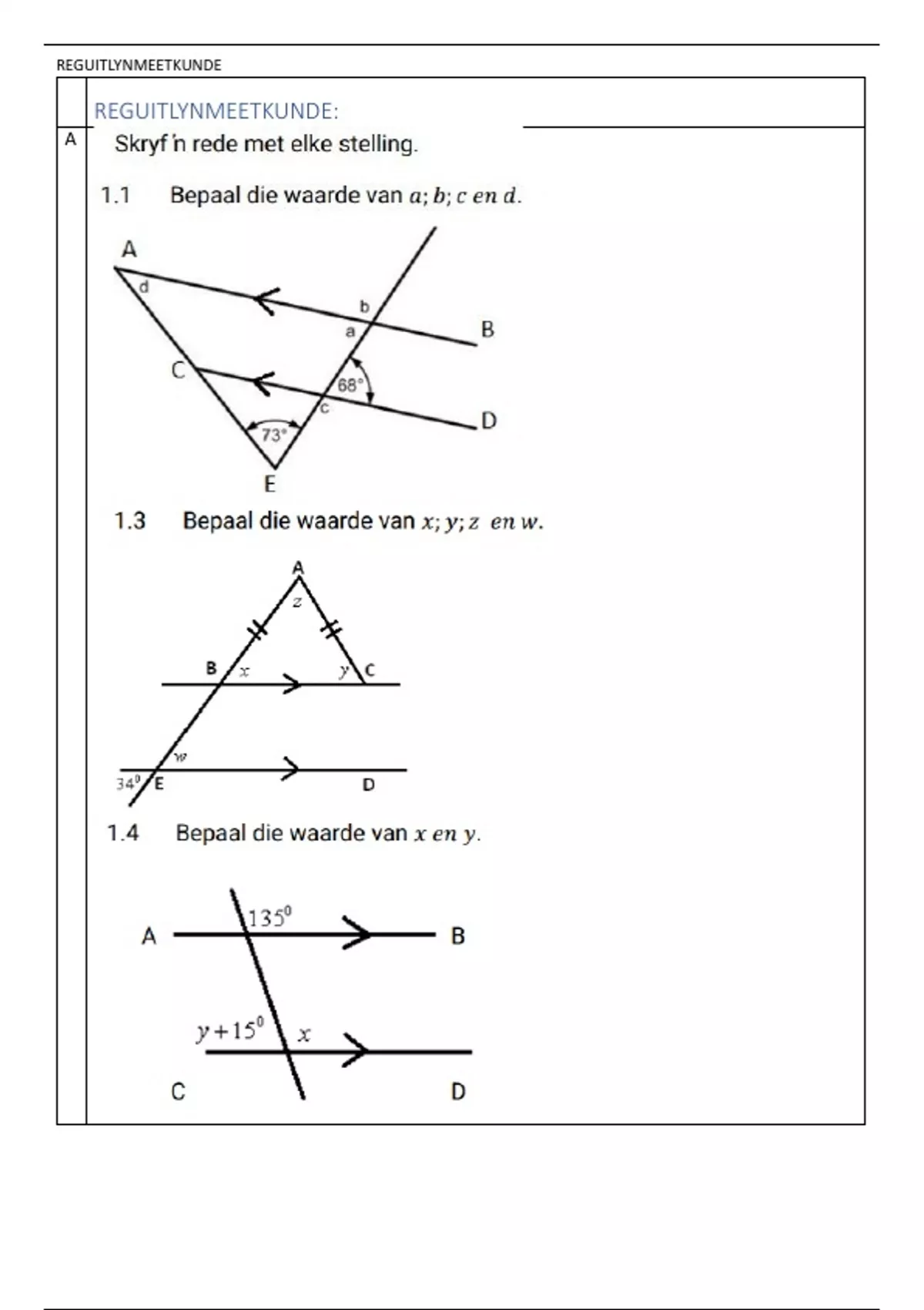 GR 9 REGUITLYN MEETKUNDE oefening met memo - Mathematics - Stuvia SA