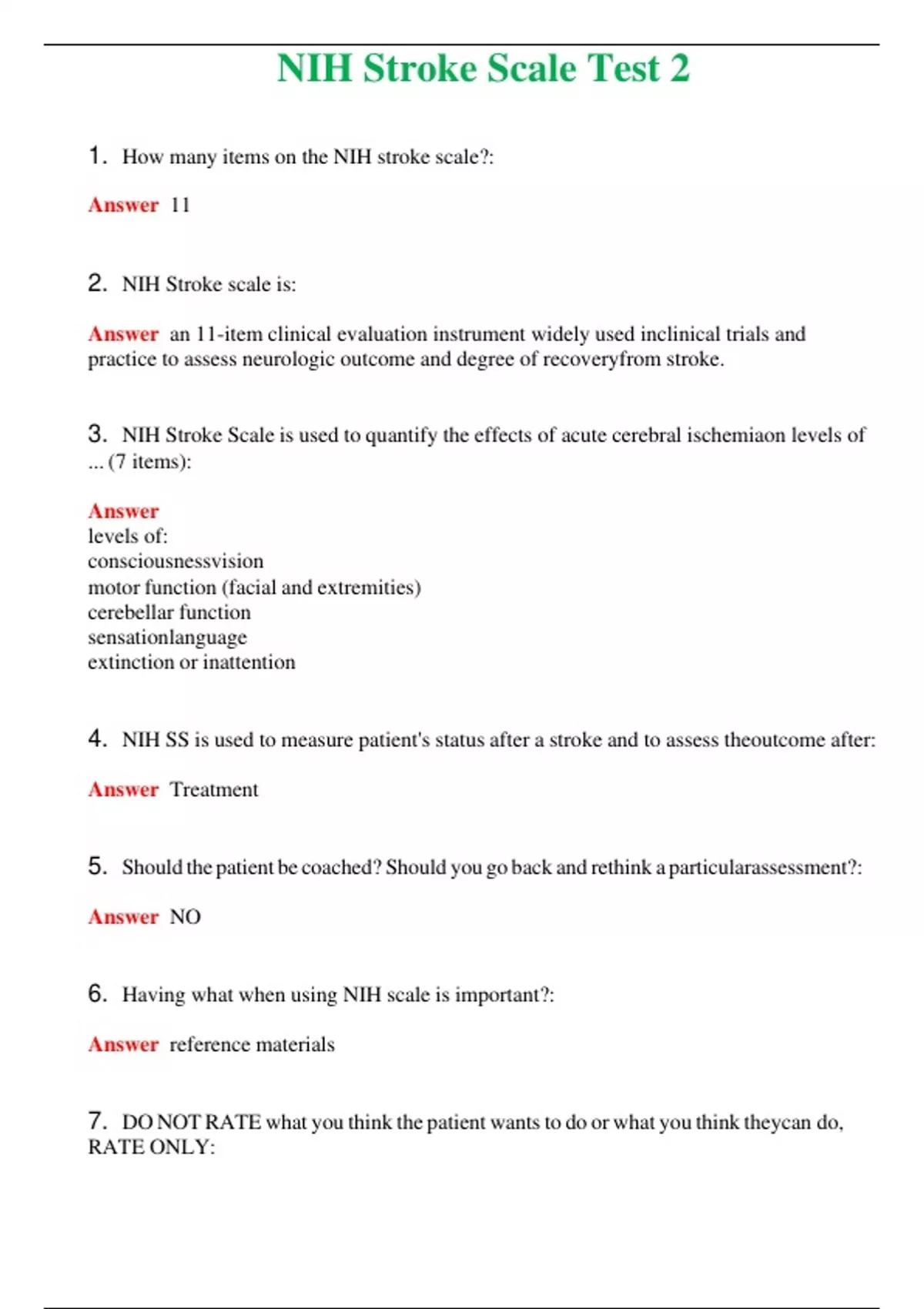 NIH Stroke Scale Test 2 (Latest 2024) Questions With Complete Grade A+ ...