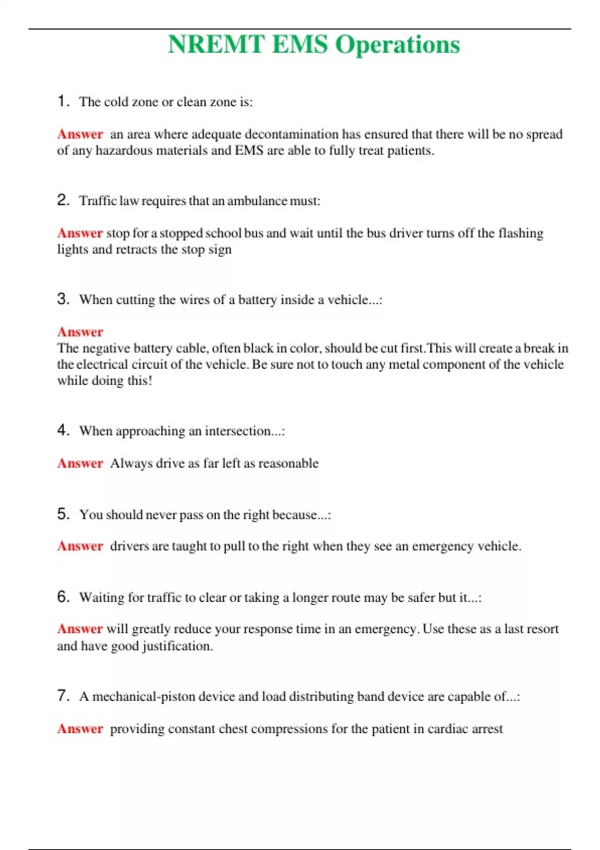 NREMT EMS Operations (Latest 2024) Questions With Complete Grade A+ ...