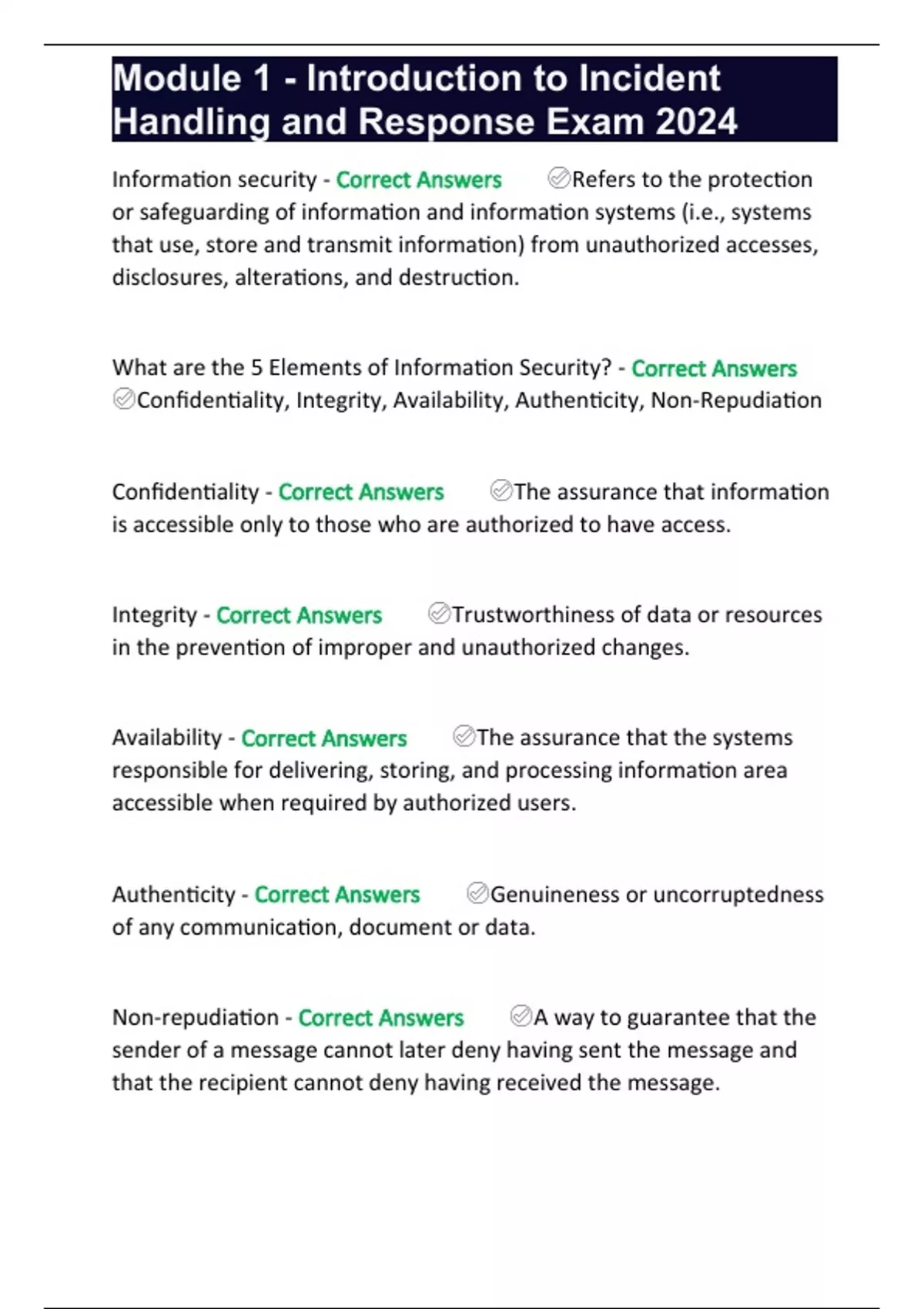 Module 1 - Introduction to Incident Handling and Response Exam 2024 ...