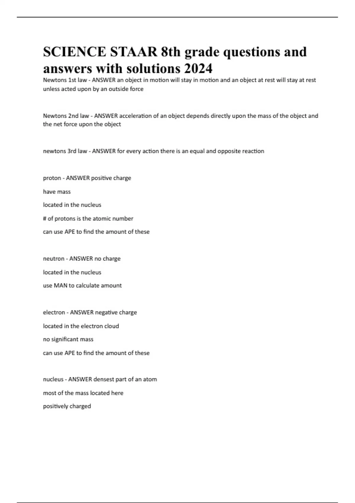 SCIENCE STAAR 8th grade questions and answers with solutions 2024 ...