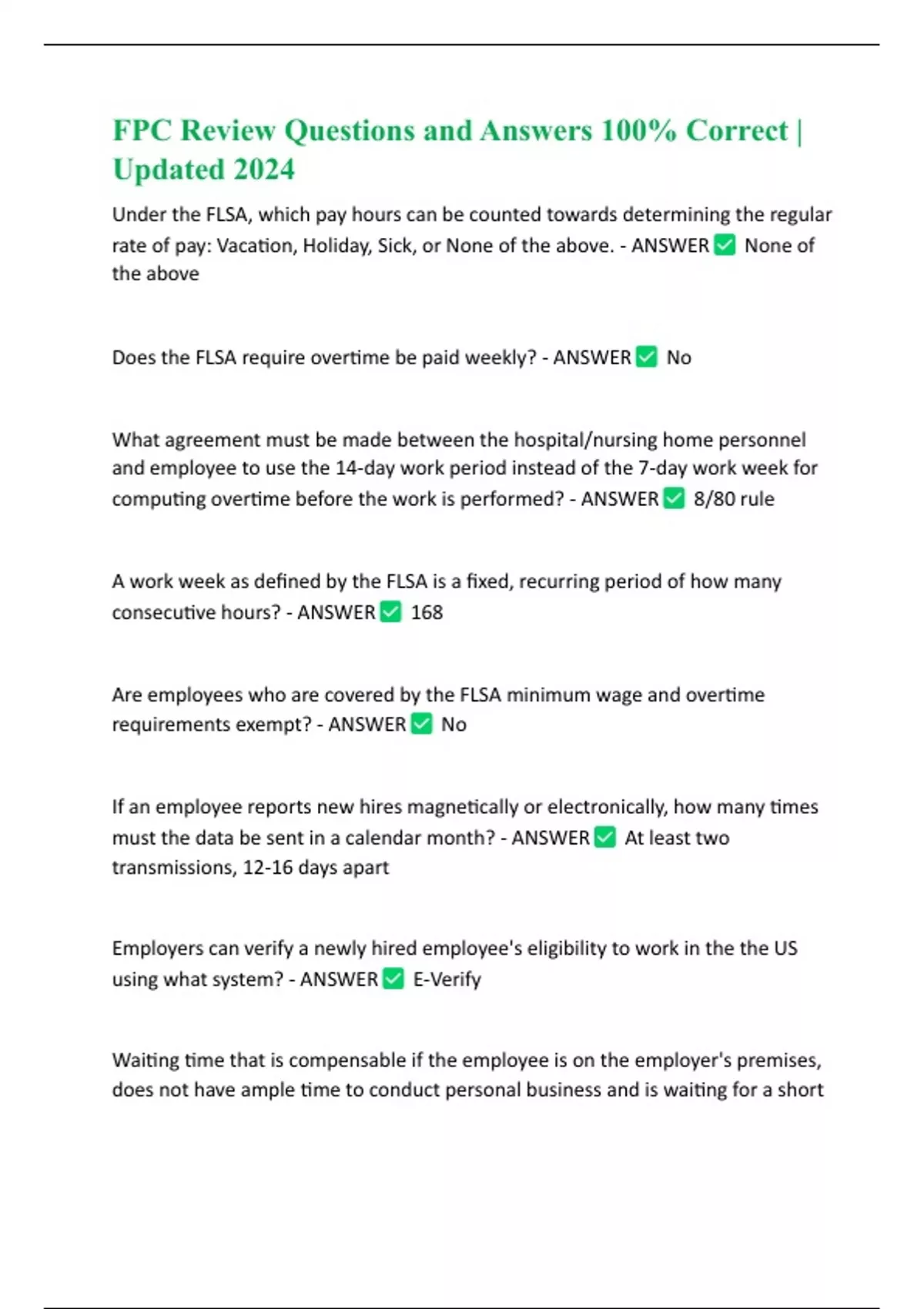 FPC Review Questions and Answers 100% Correct | Updated 2024 - FPC ...