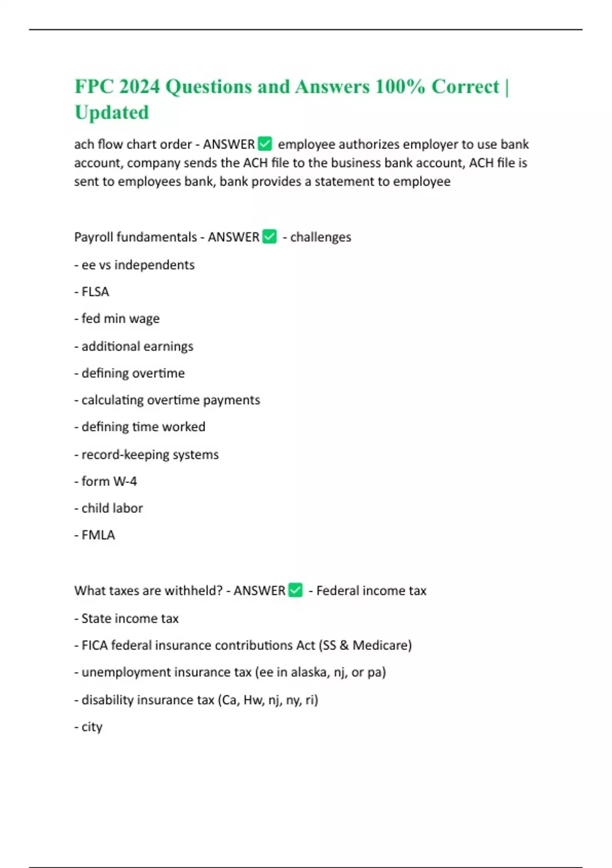 Fpc 2024 Questions And Answers 100 Correct Updated Fpc Fundamental Payroll Certification