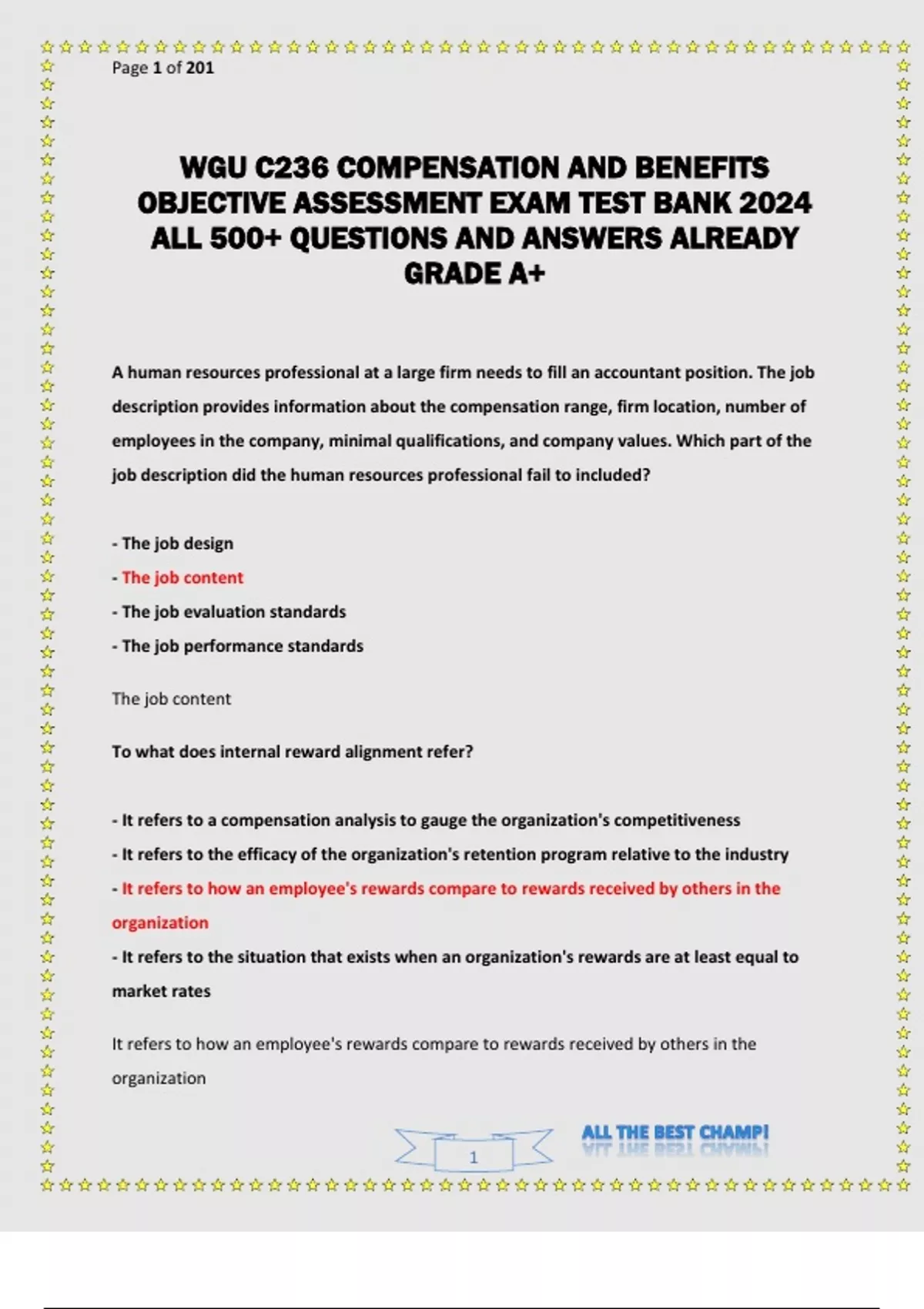 WGU C236 COMPENSATION AND BENEFITS OBJECTIVE ASSESSMENT EXAM TEST BANK ...