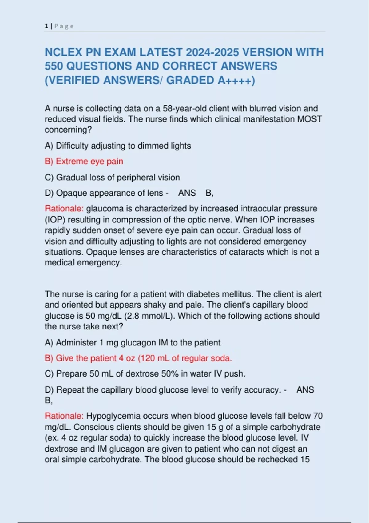 NCLEX PN EXAM LATEST VERSION WITH 550 QUESTIONS AND CORRECT ANSWERS ...