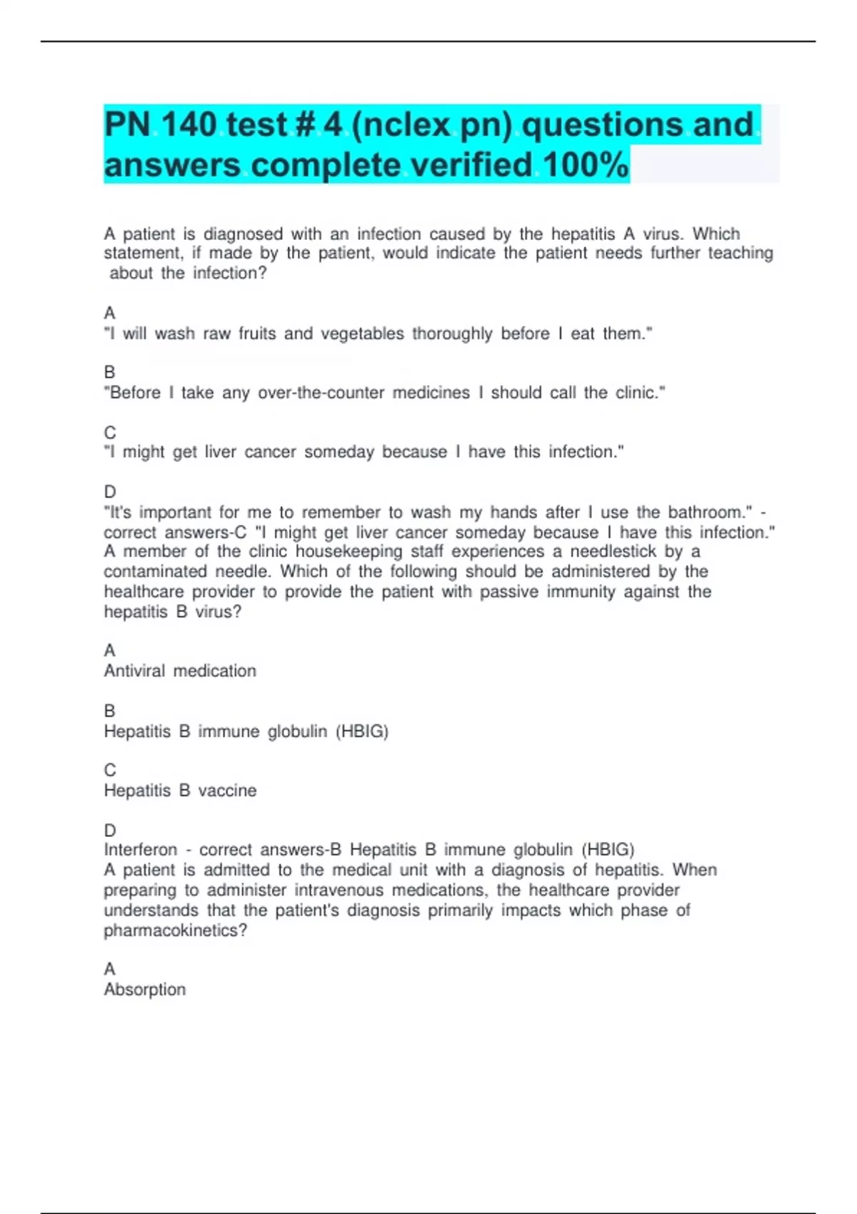 PN 140 test # 4 (nclex pn) questions and answers complete verified 100% ...