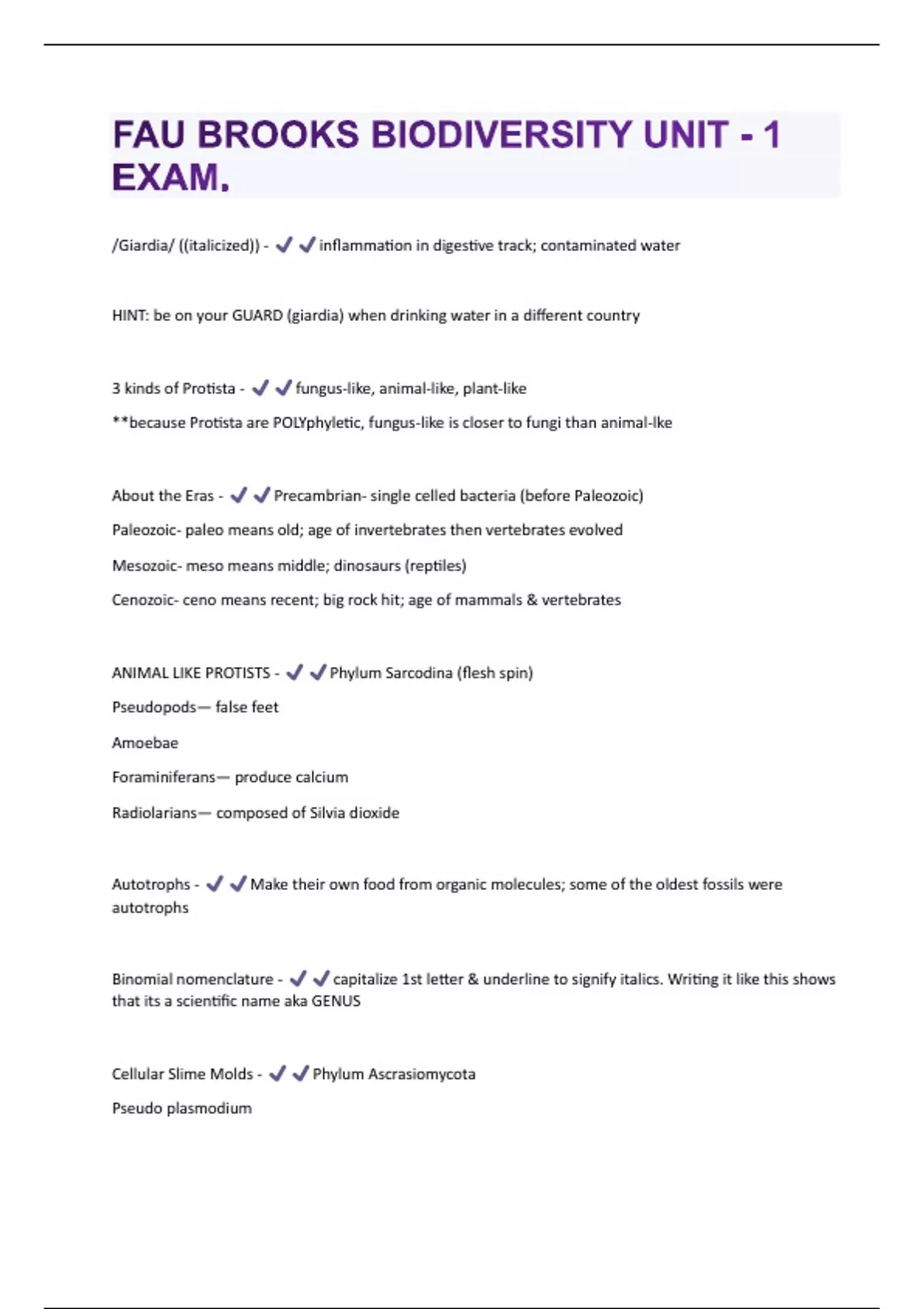 FAU BROOKS BIODIVERSITY UNIT 1 EXAM UPDATED QUESTIONS AND CORRECT ANSWERS 100% PASS GUARANTEED ...