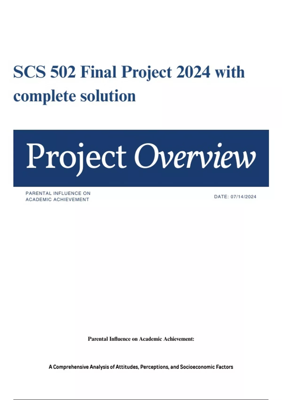 SCS 502 Final Project 2024 with complete solution - SCS 502 - Stuvia US