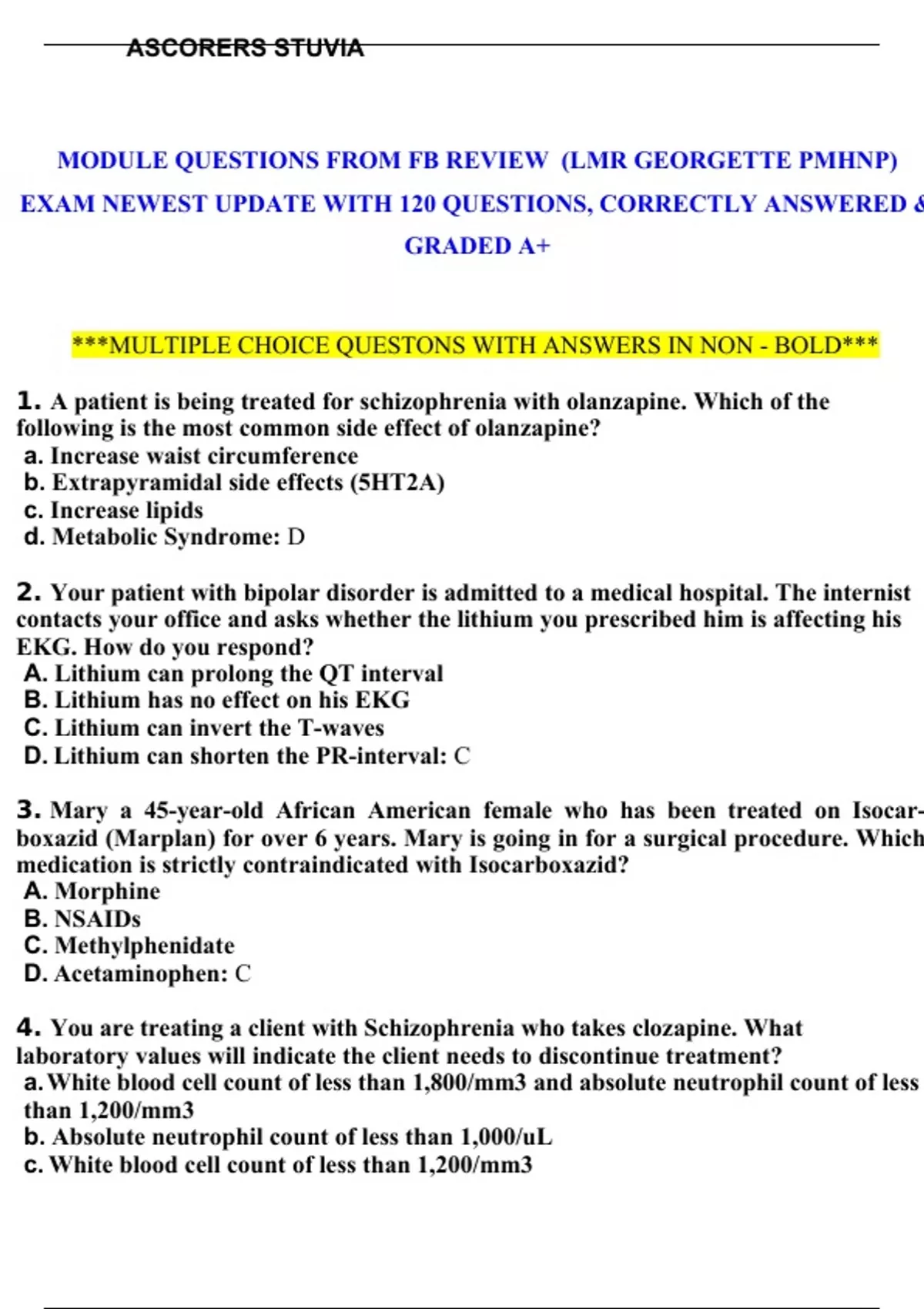 MODULE QUESTIONS FROM FB REVIEW (LMR GEORGETTE PMHNP) EXAM NEWEST ...