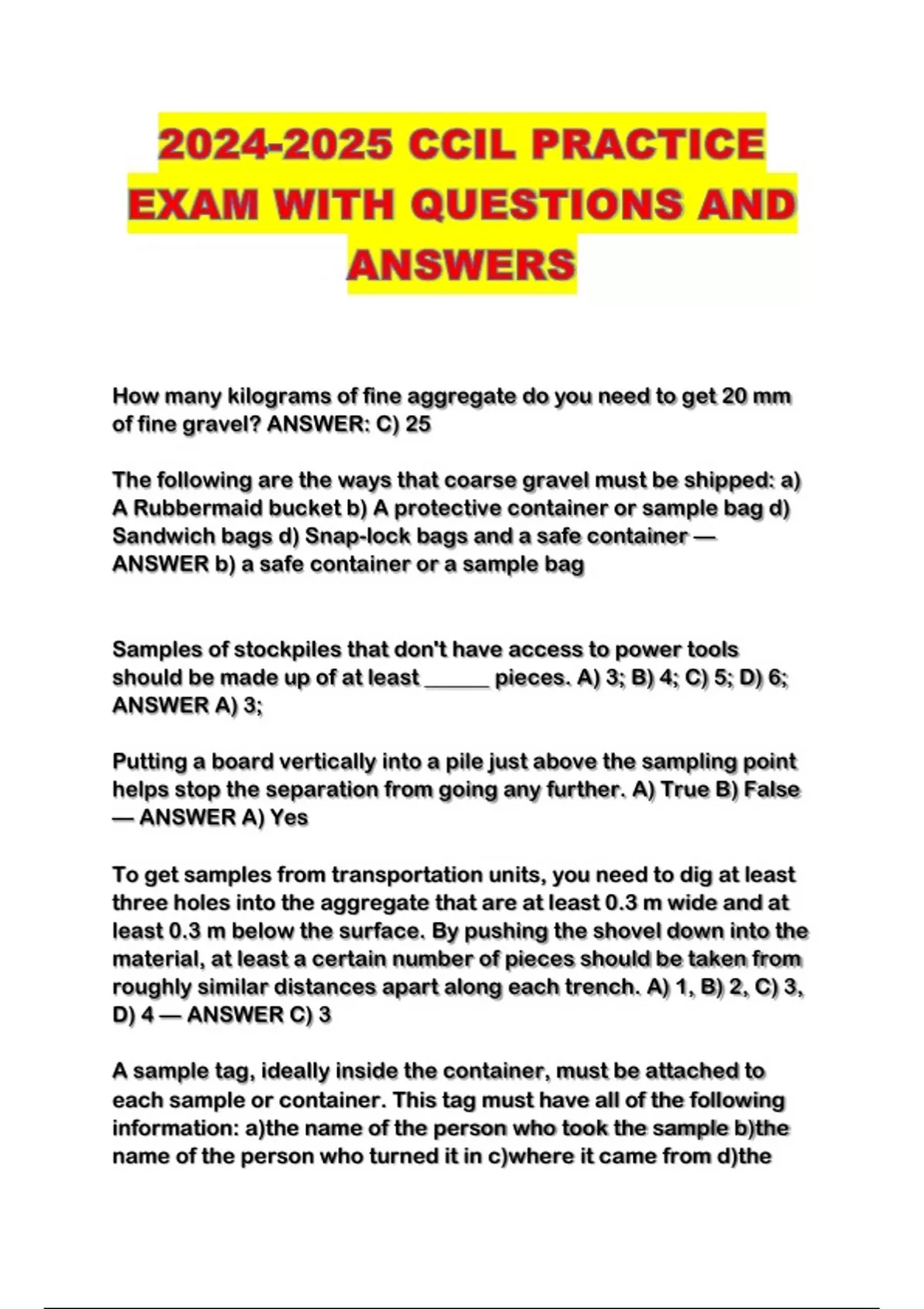 CCIL PRACTICE EXAM WITH QUESTIONS AND ANSWERS - CCIL - Stuvia US