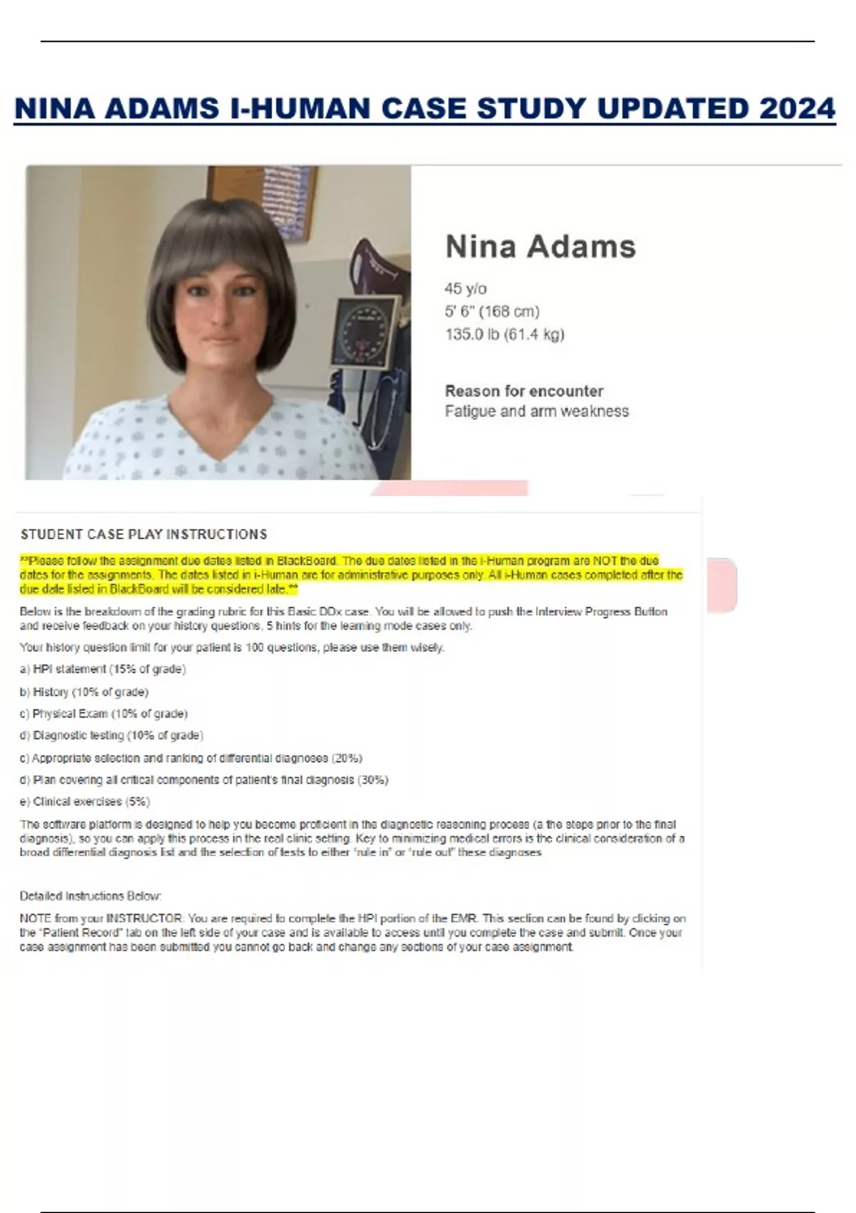 NINA ADAMS I-HUMAN CASE STUDY UPDATED 2024 - NINA ADAMS - Stuvia US