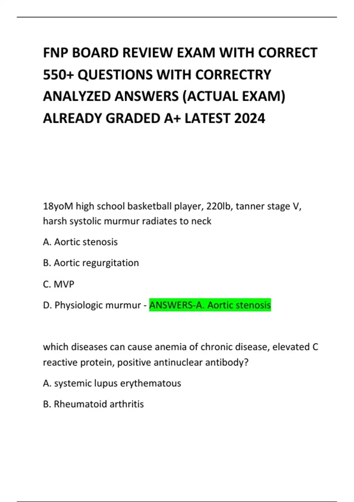 FNP BOARD REVIEW EXAM WITH CORRECT 550+ QUESTIONS WITH CORRECTRY ...