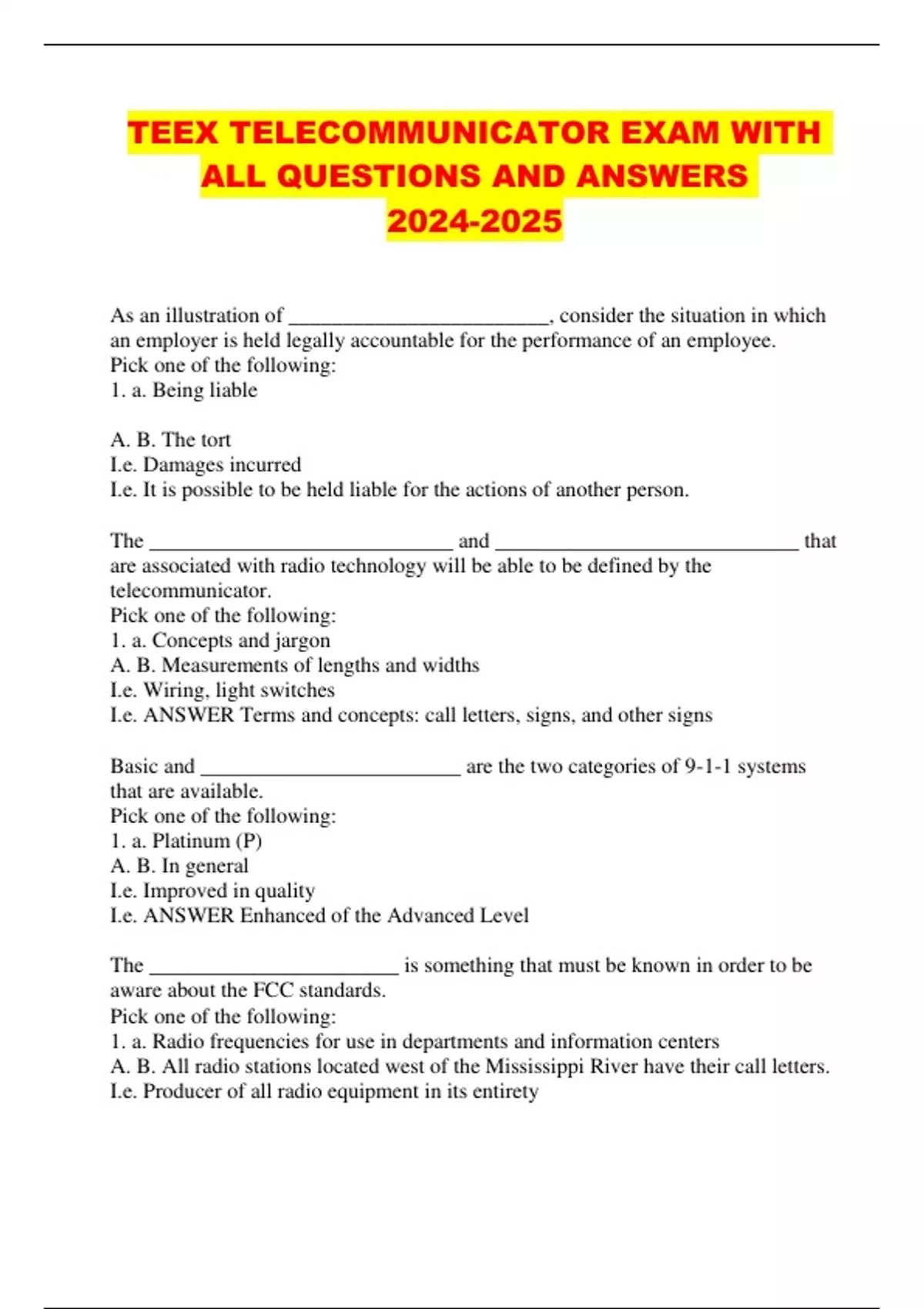 TEEX TELECOMMUNICATOR EXAM WITH ALL QUESTIONS AND ANSWERS - TEEX ...
