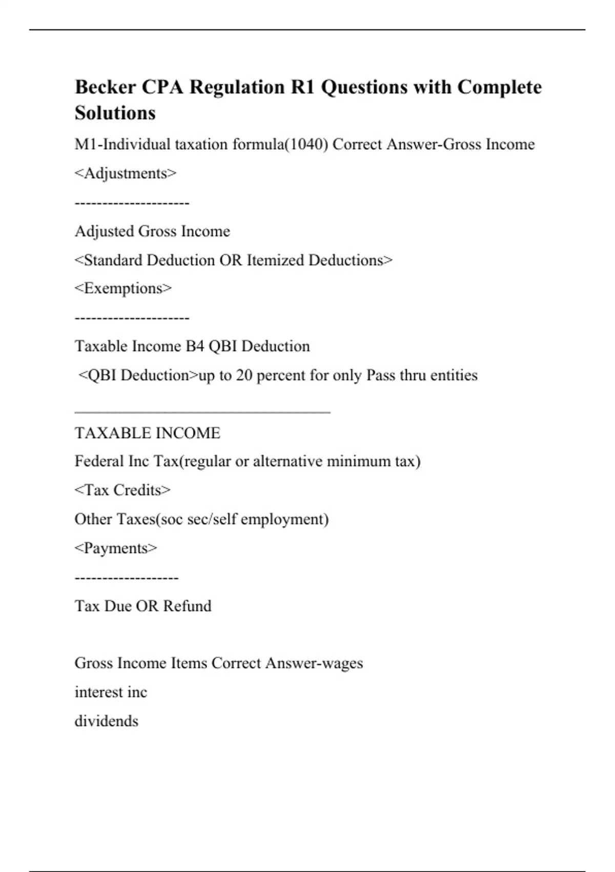 Becker CPA Regulation R1 Questions with Complete Solutions - CPA ...