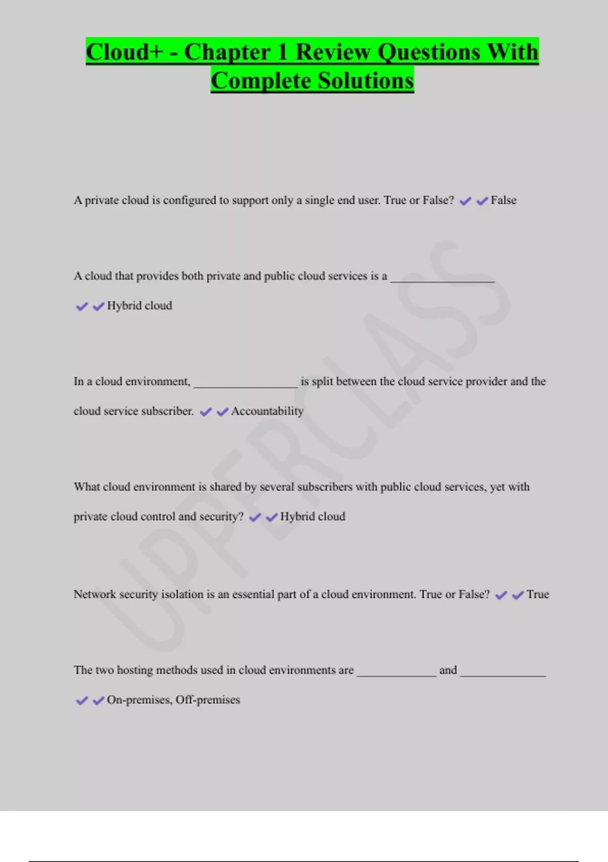 Cloud+ - Chapter 1 Review Questions With Complete Solutions - CompTia ...