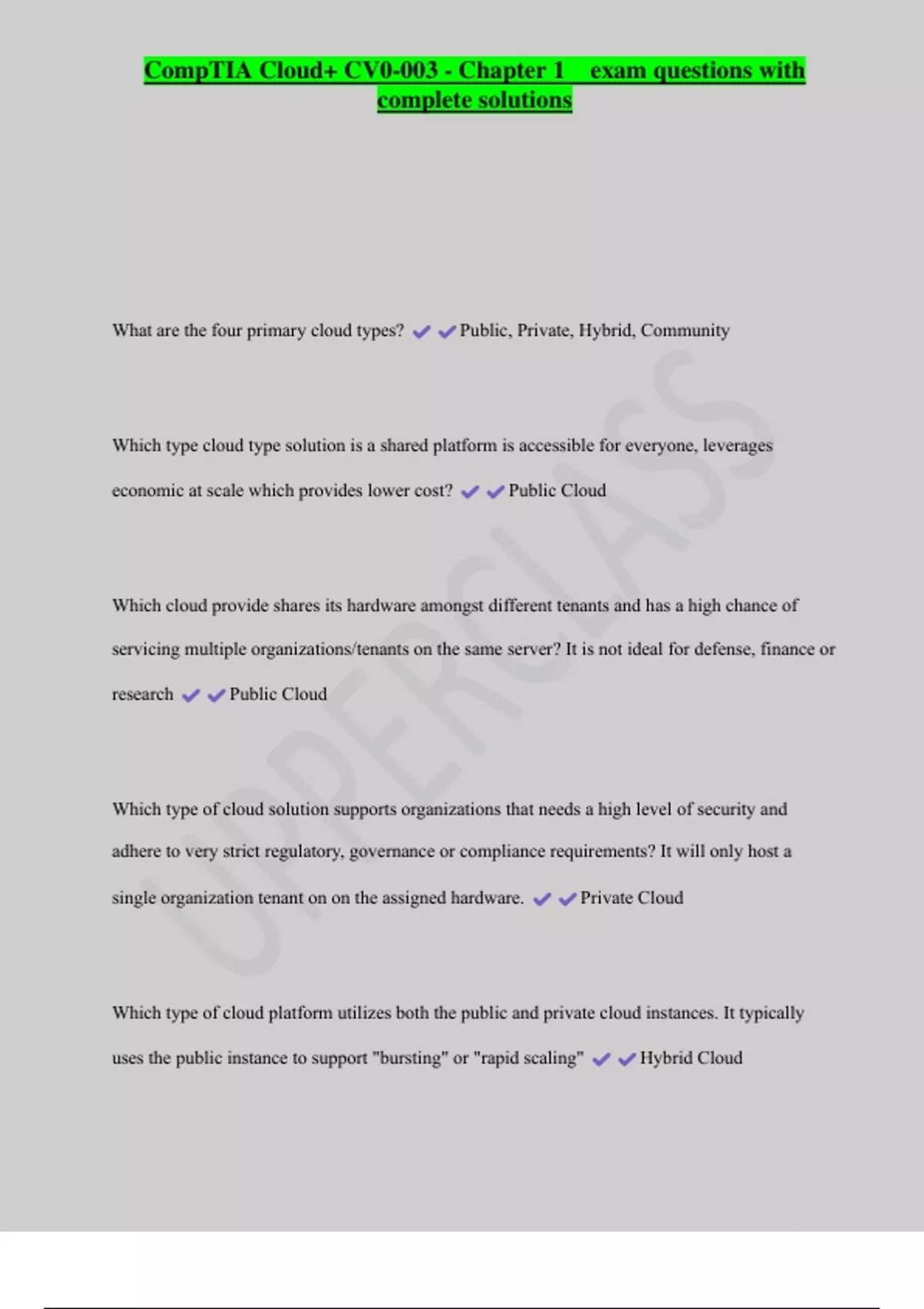 CompTIA Cloud+ CV0-003 - Chapter 1 exam questions with complete ...